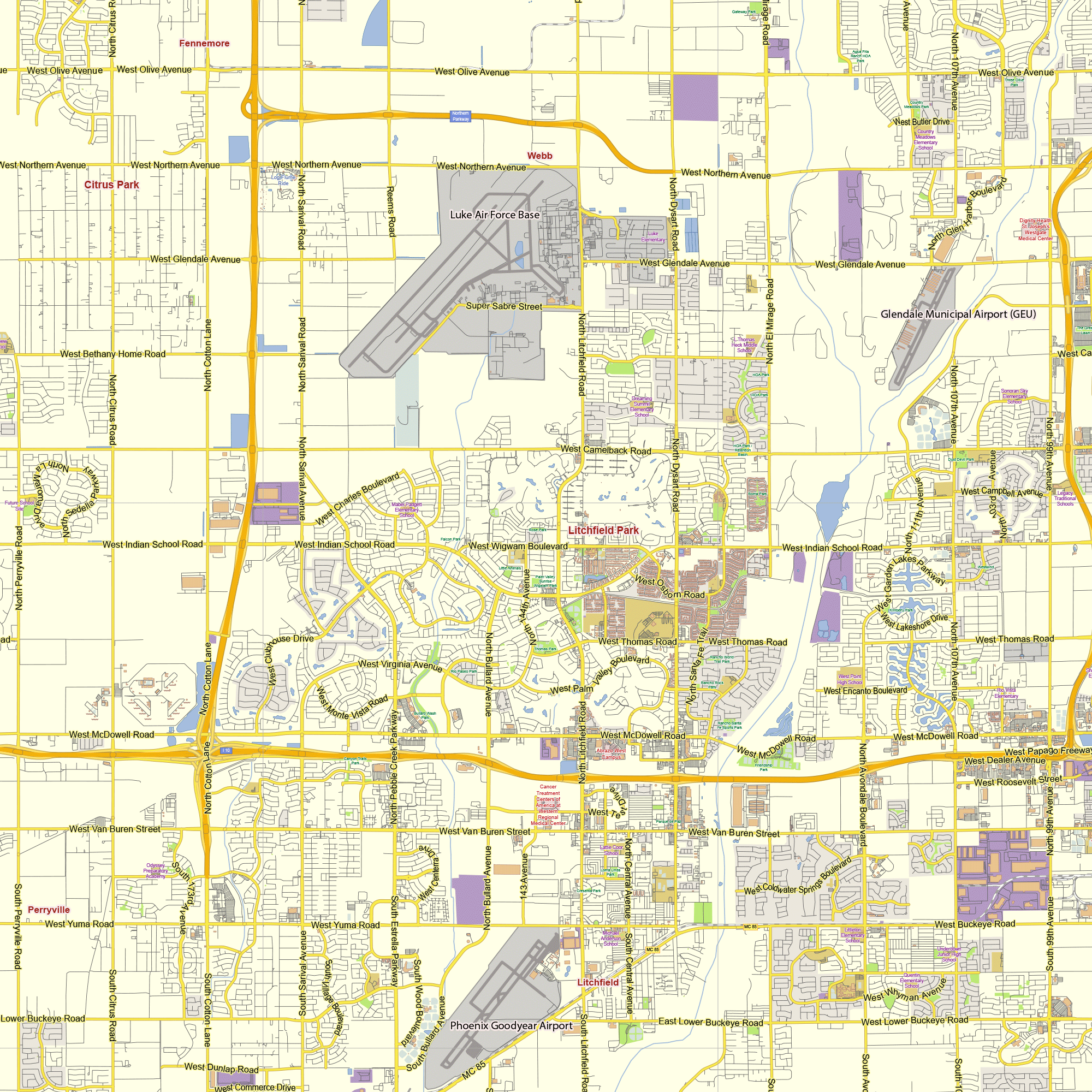 Phoenix Arizona US editable layered PDF Vector Map – Maps in Vector ...