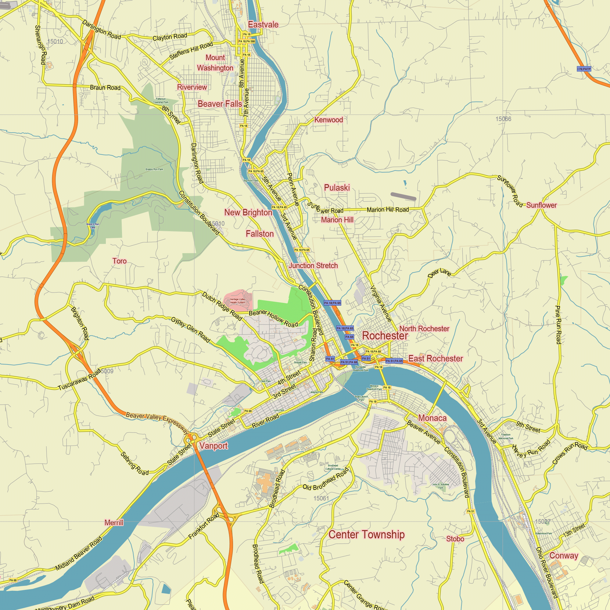 Pittsburgh Pennsylvania Zipcodes US editable layered PDF Vector Map ...