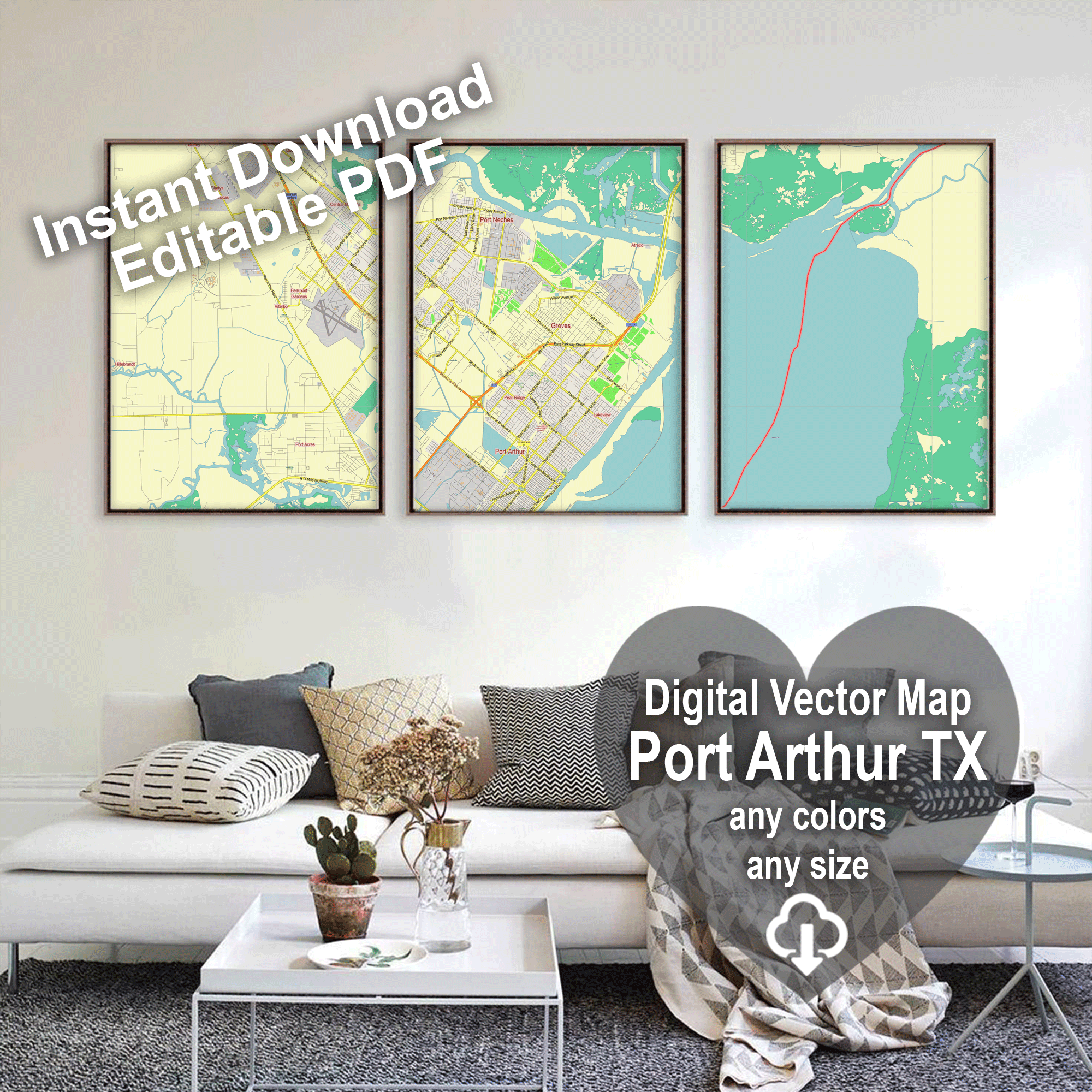 Port Arthur Texas US editable layered PDF Vector Map