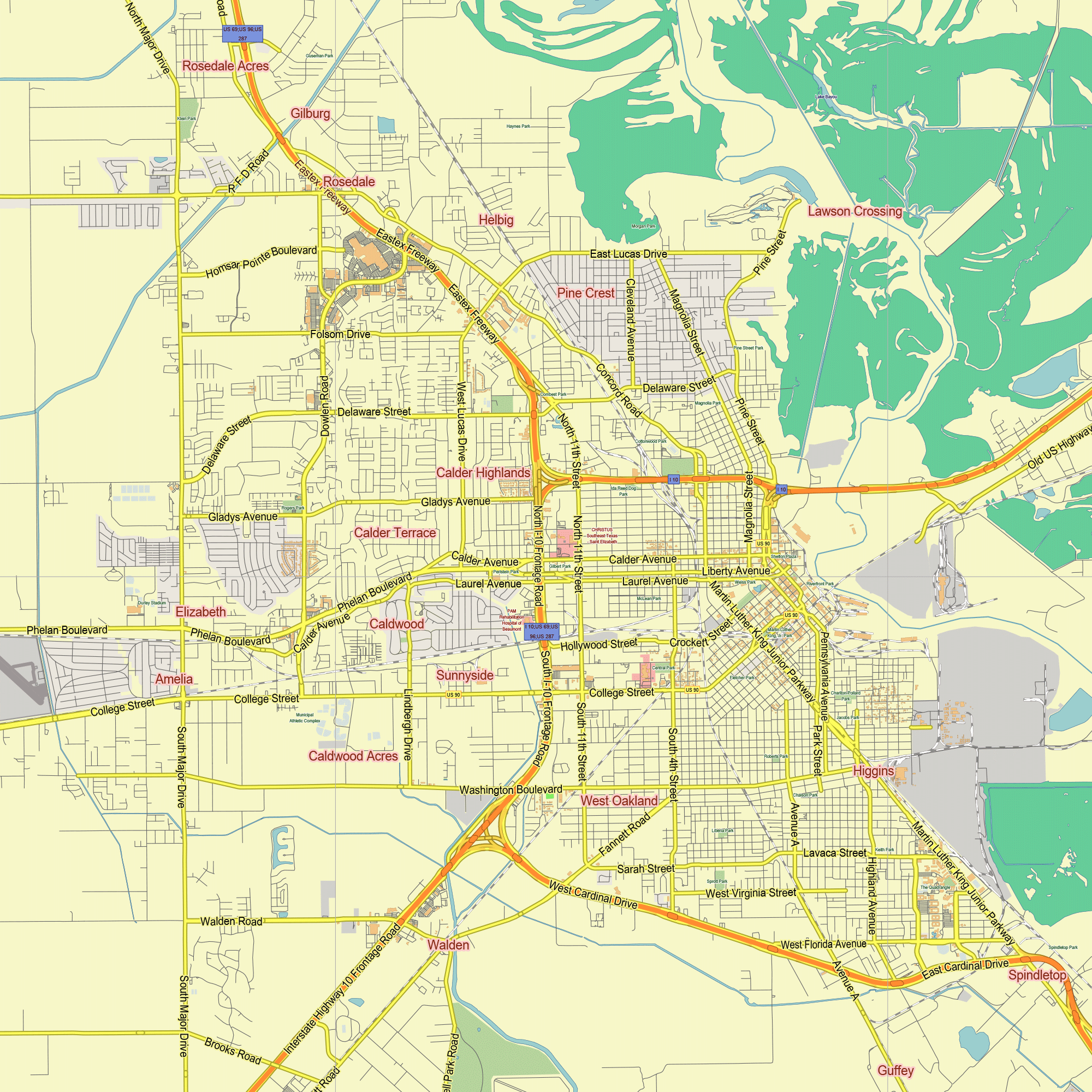 Port Arthur Texas US editable layered PDF Vector Map