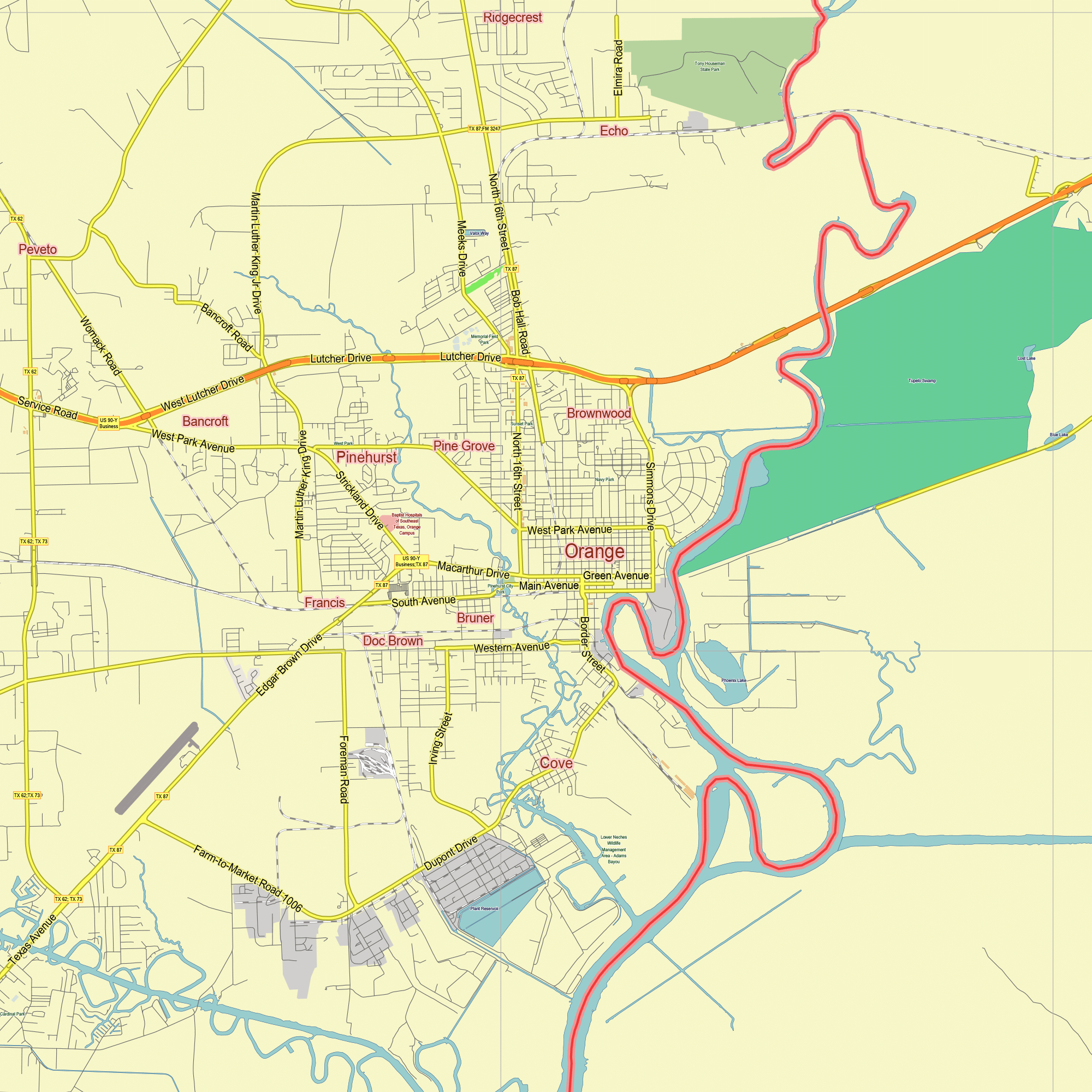 Port Arthur Texas US editable layered PDF Vector Map