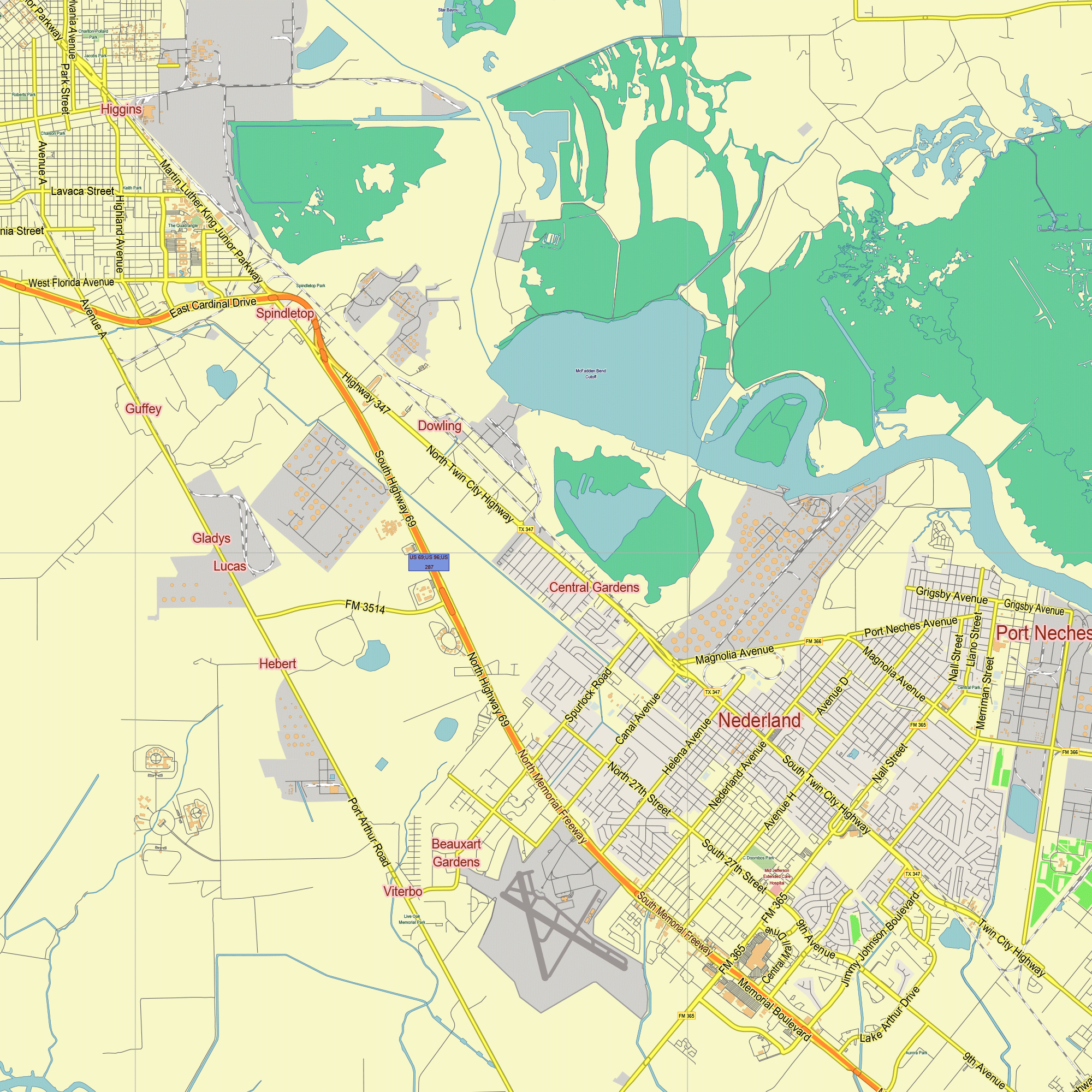 Port Arthur Texas US editable layered PDF Vector Map