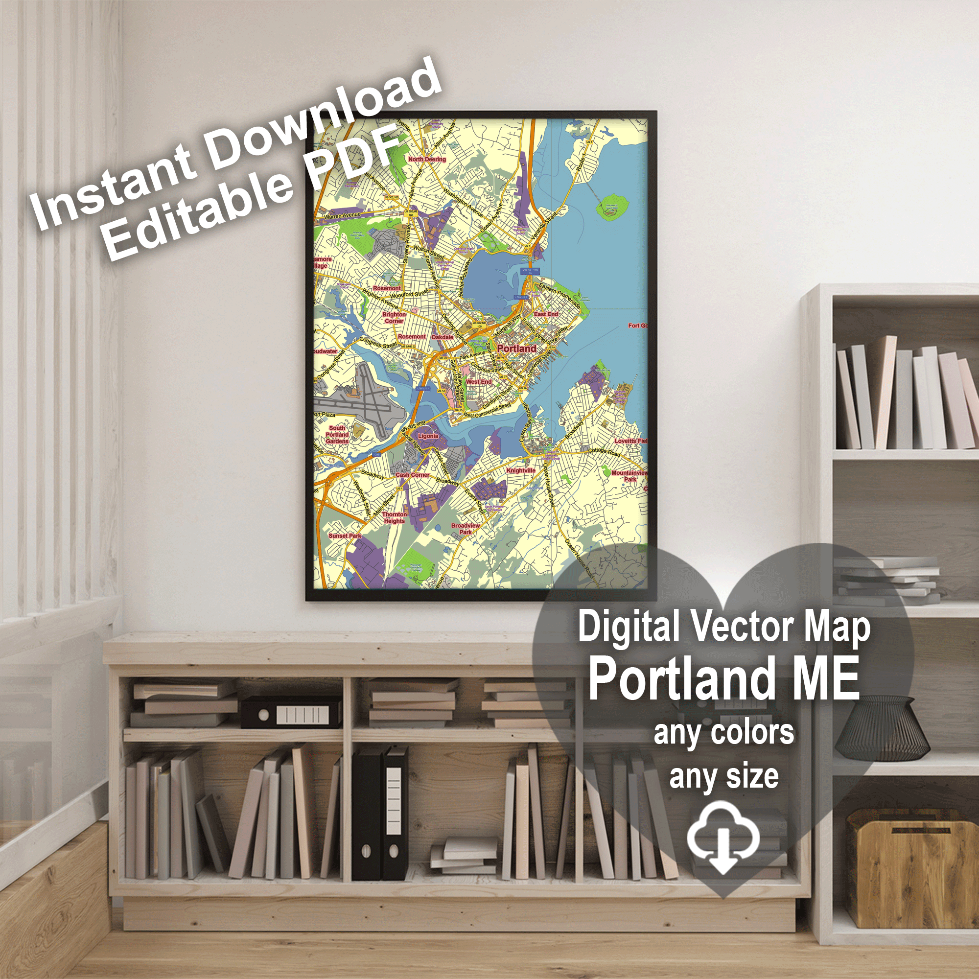 Portland Maine US editable layered PDF Vector Map – Maps in Vector ...