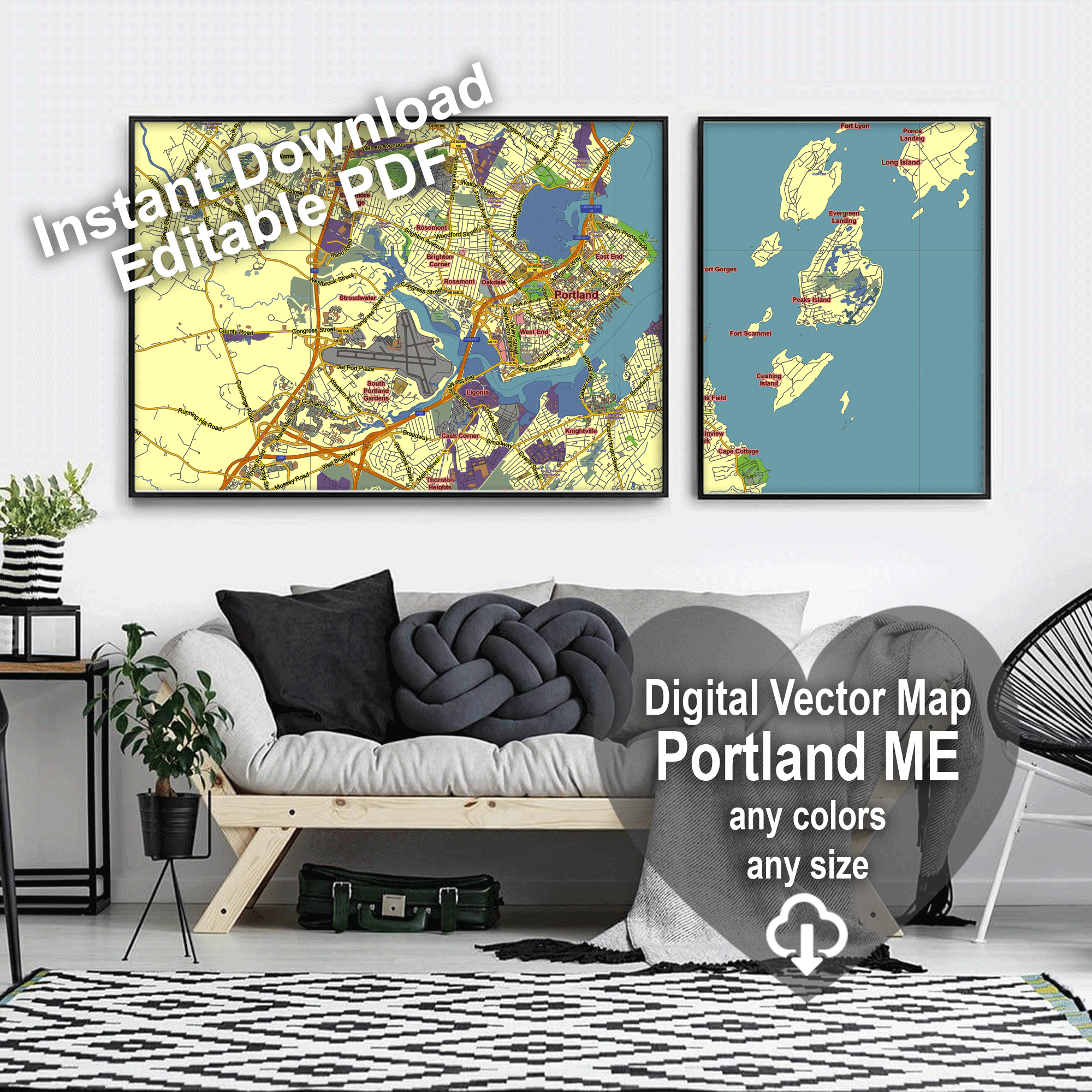 Portland Maine US editable layered PDF Vector Map – Maps in Vector ...