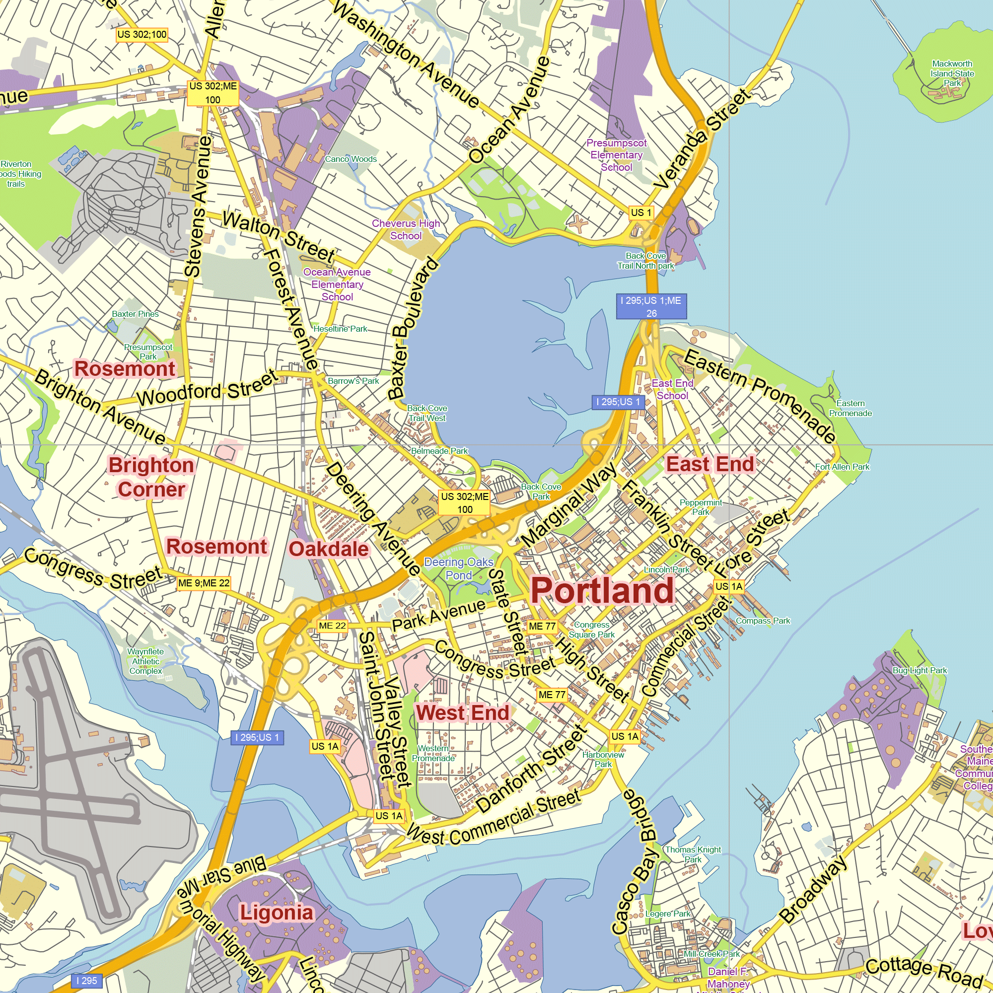 Portland Maine US editable layered PDF Vector Map – Maps in Vector ...