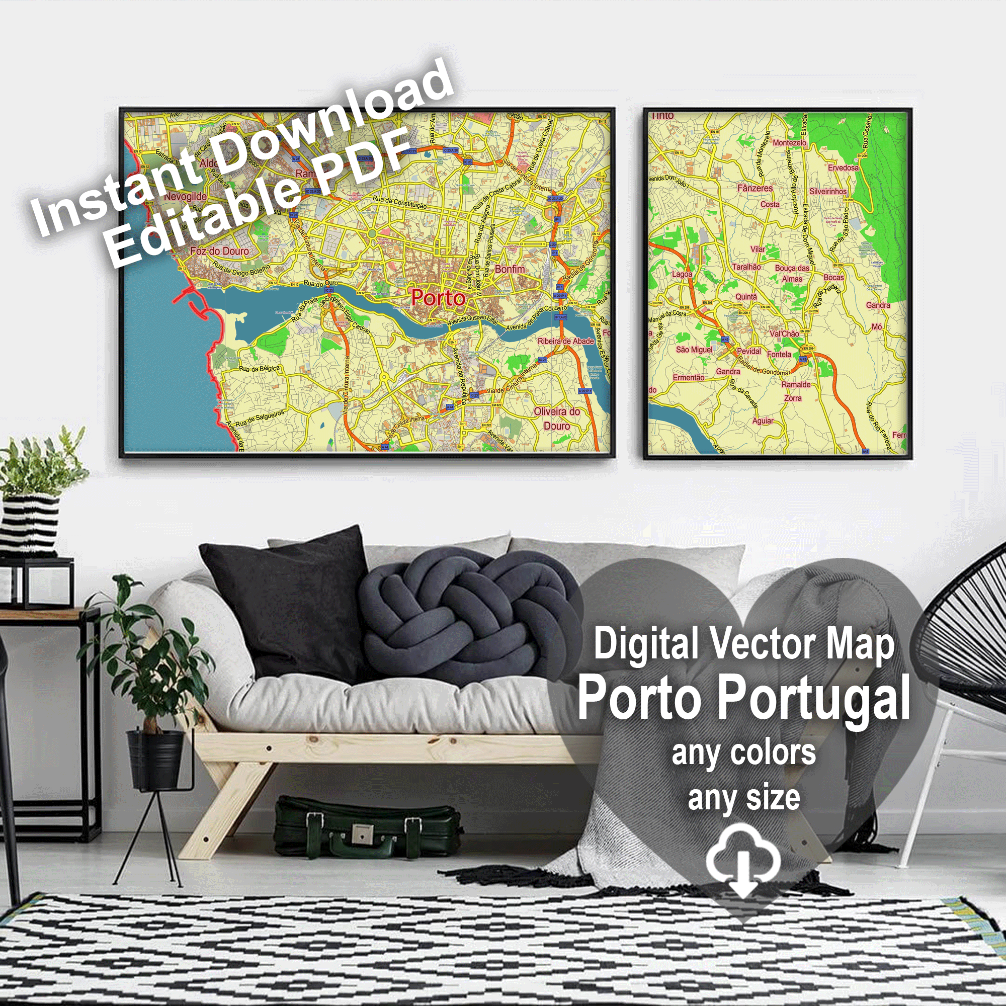 Porto Portugal editable layered PDF Vector Map https://vectormap.net ...