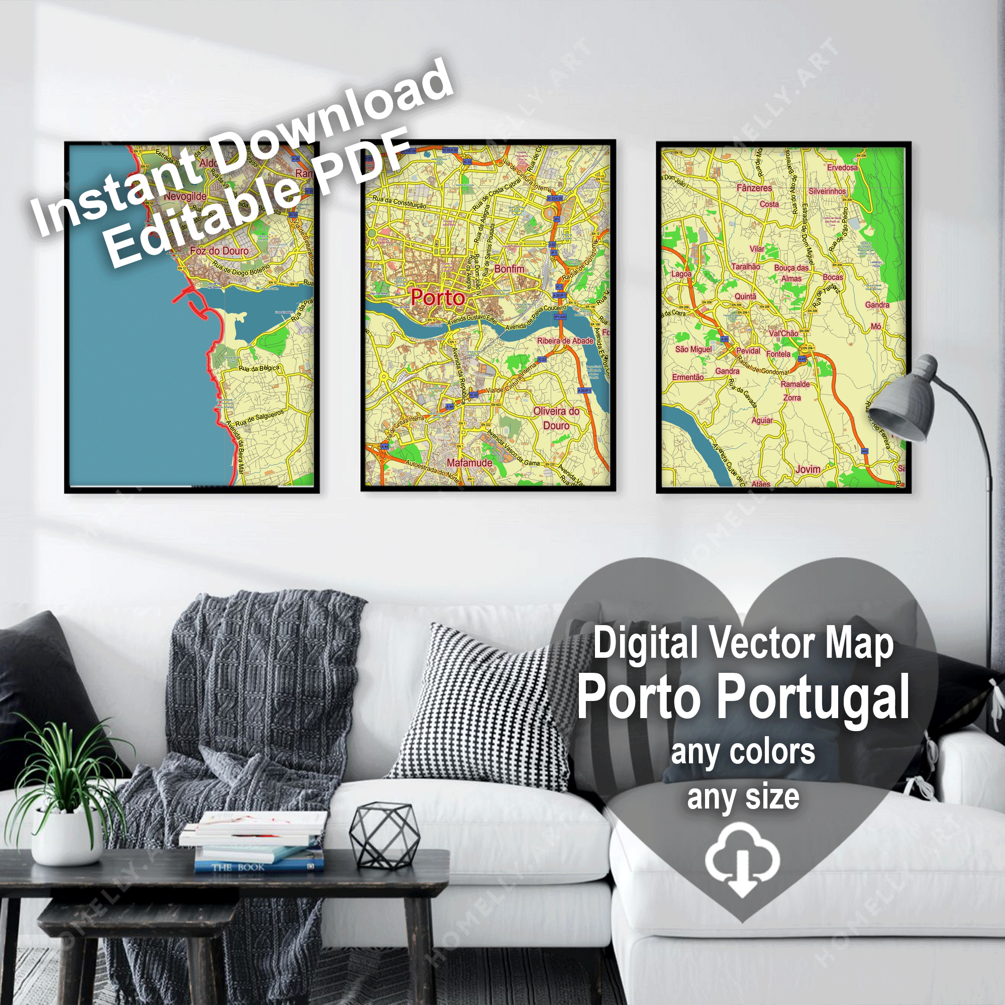 Porto Portugal editable layered PDF Vector Map – Maps in Vector ...
