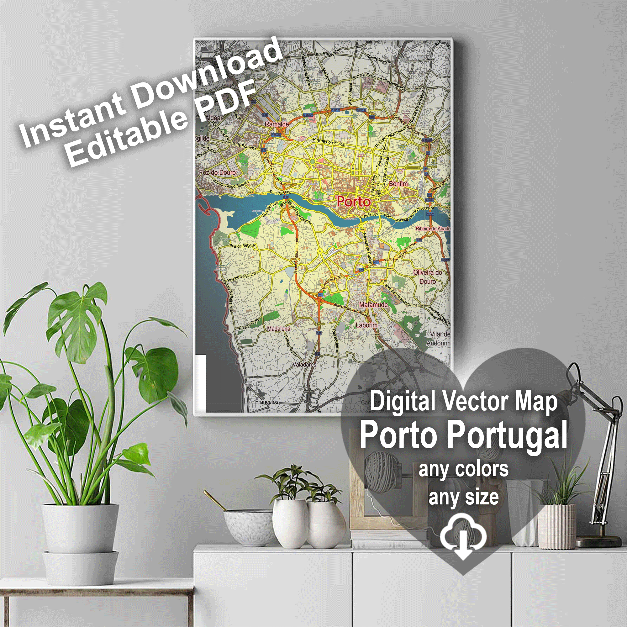 Porto Portugal editable layered PDF Vector Map – Maps in Vector ...