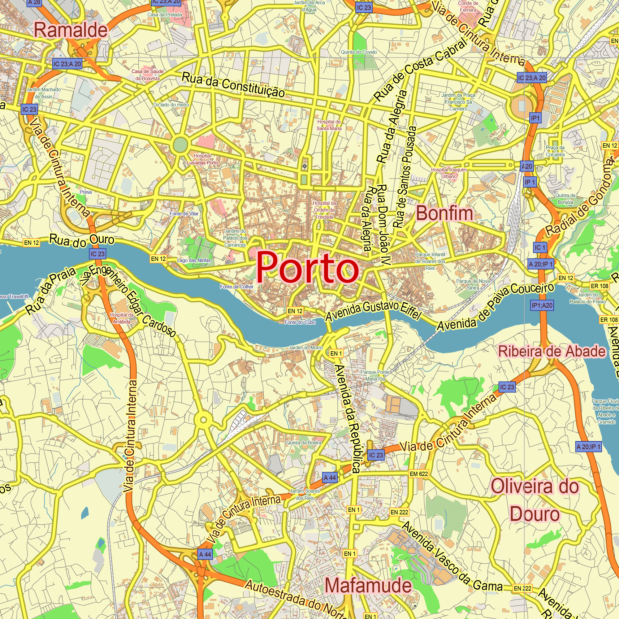 Porto Portugal editable layered PDF Vector Map – Maps in Vector ...