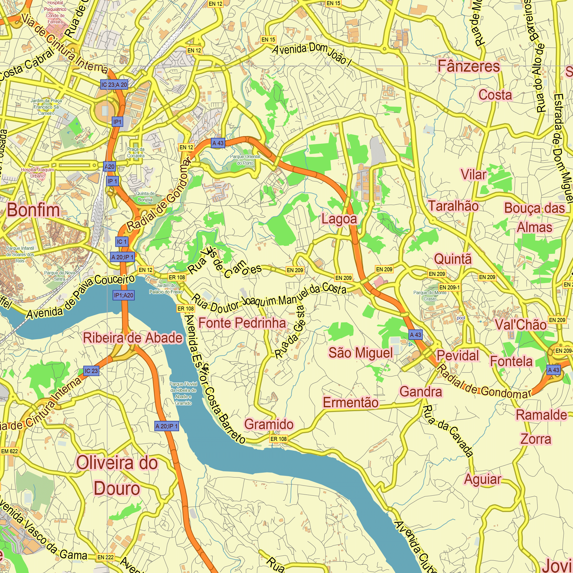 Porto Portugal editable layered PDF Vector Map – Maps in Vector ...