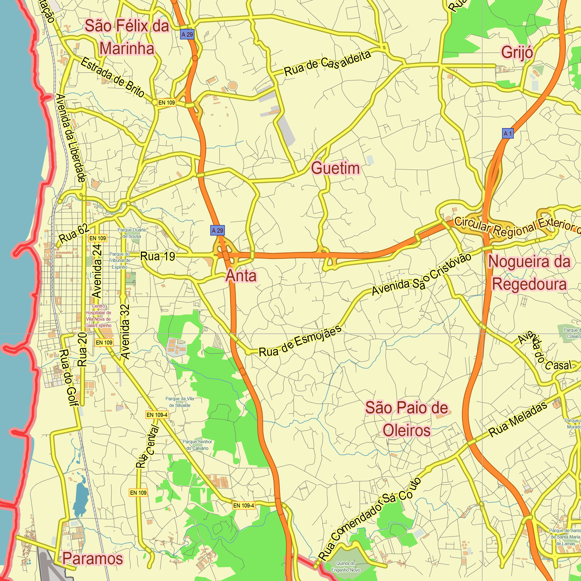 Porto Portugal editable layered PDF Vector Map – Maps in Vector ...