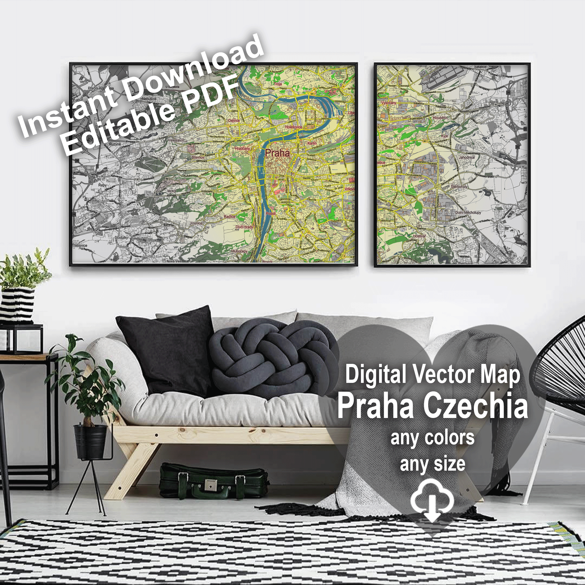 Prague Praha Czech Republic editable layered PDF Vector Map – Maps in ...