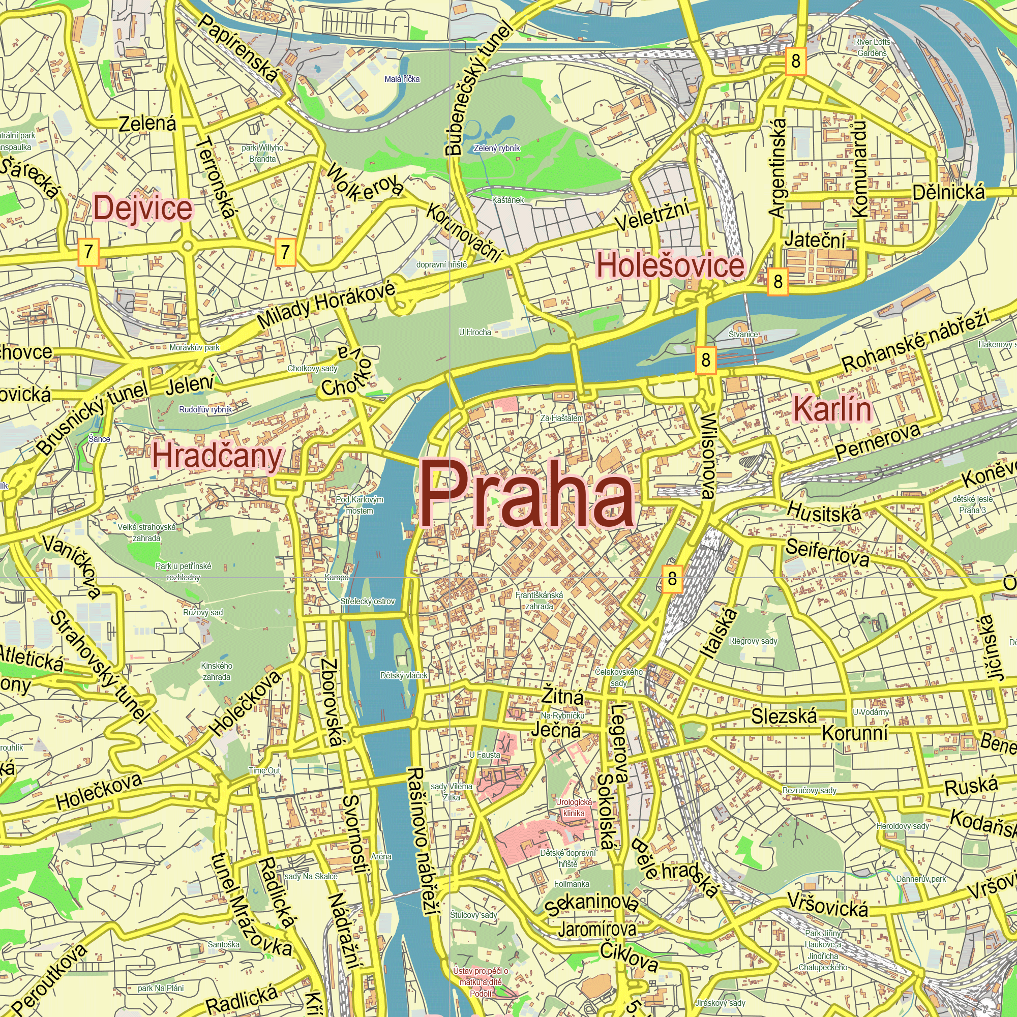 Prague Praha Czech Republic editable layered PDF Vector Map – Maps in Vector: Detailed Street ...