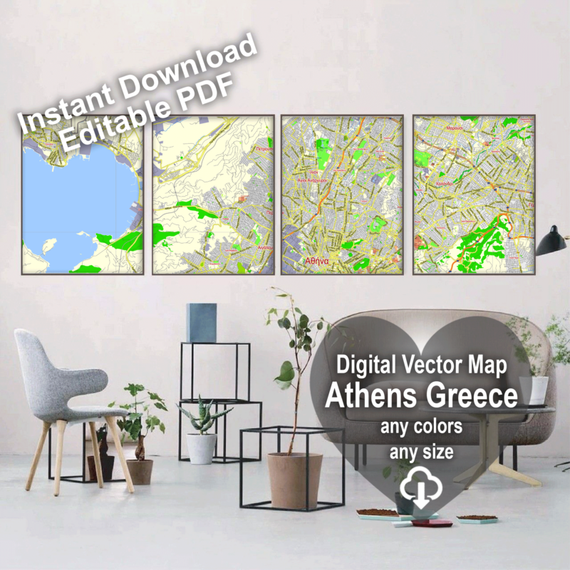 Athens Greece printable editable PDF layered Vector Map