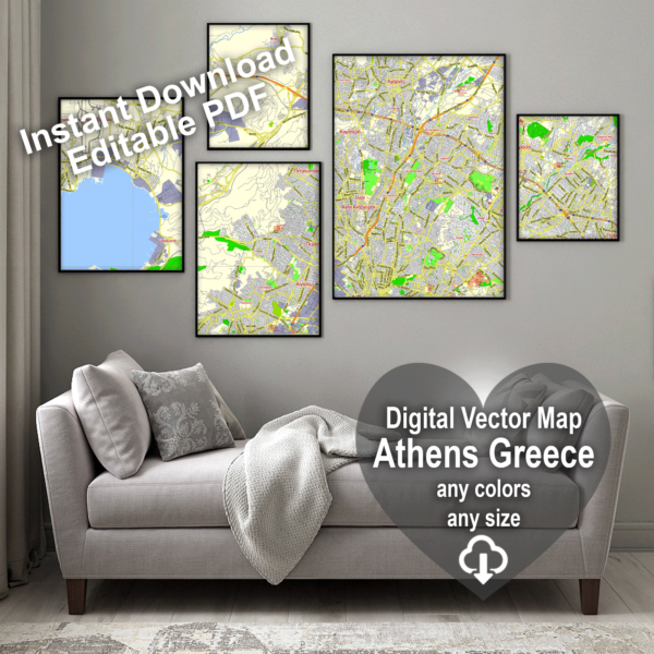 Athens Greece printable editable PDF layered Vector Map – Maps in ...