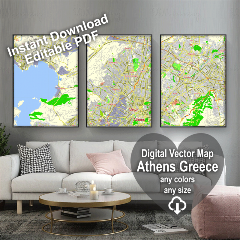 Athens Greece printable editable PDF layered Vector Map