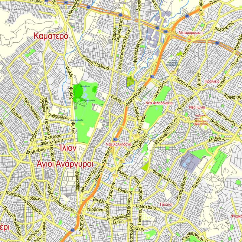 Athens Greece printable editable PDF layered Vector Map