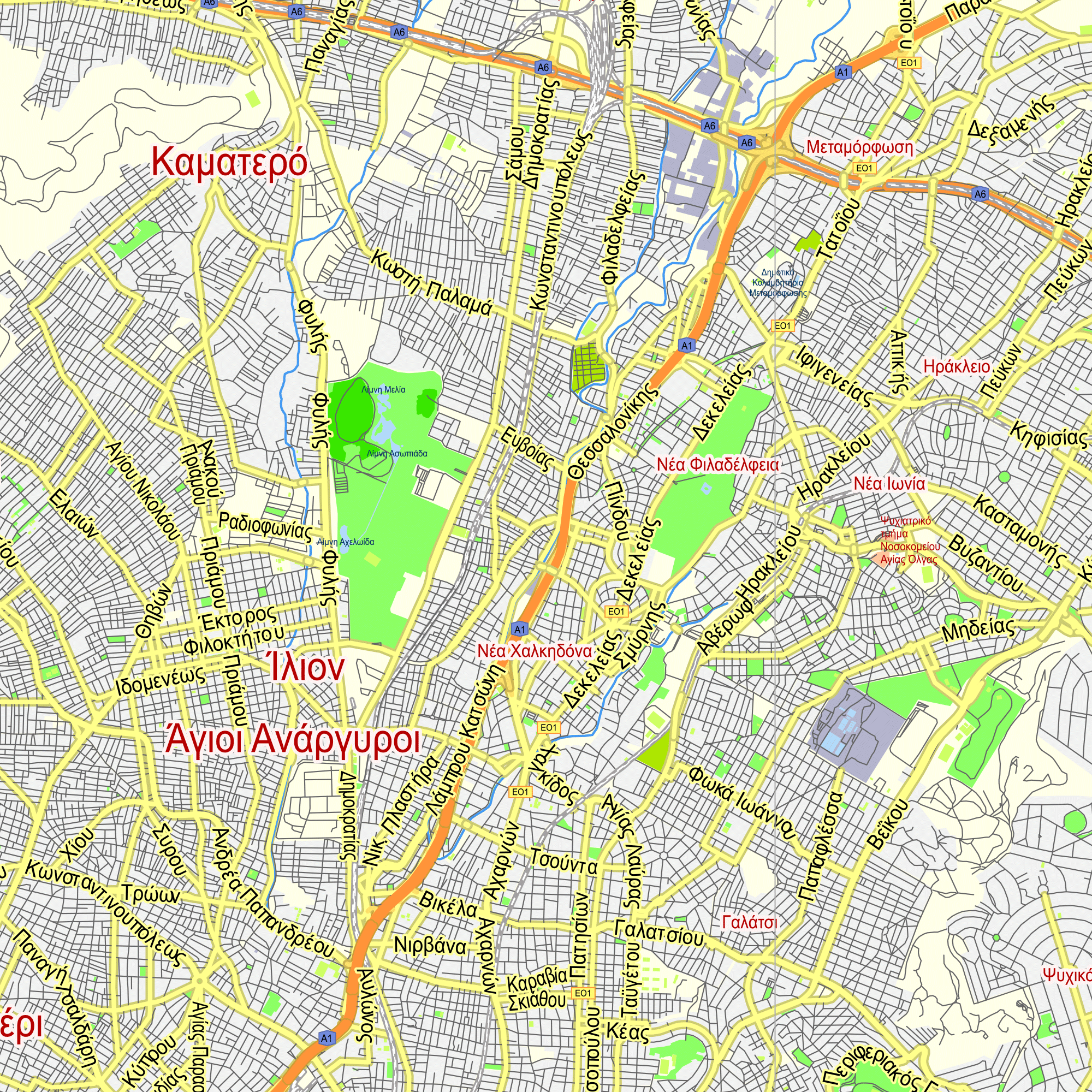 Athens Greece printable editable PDF layered Vector Map