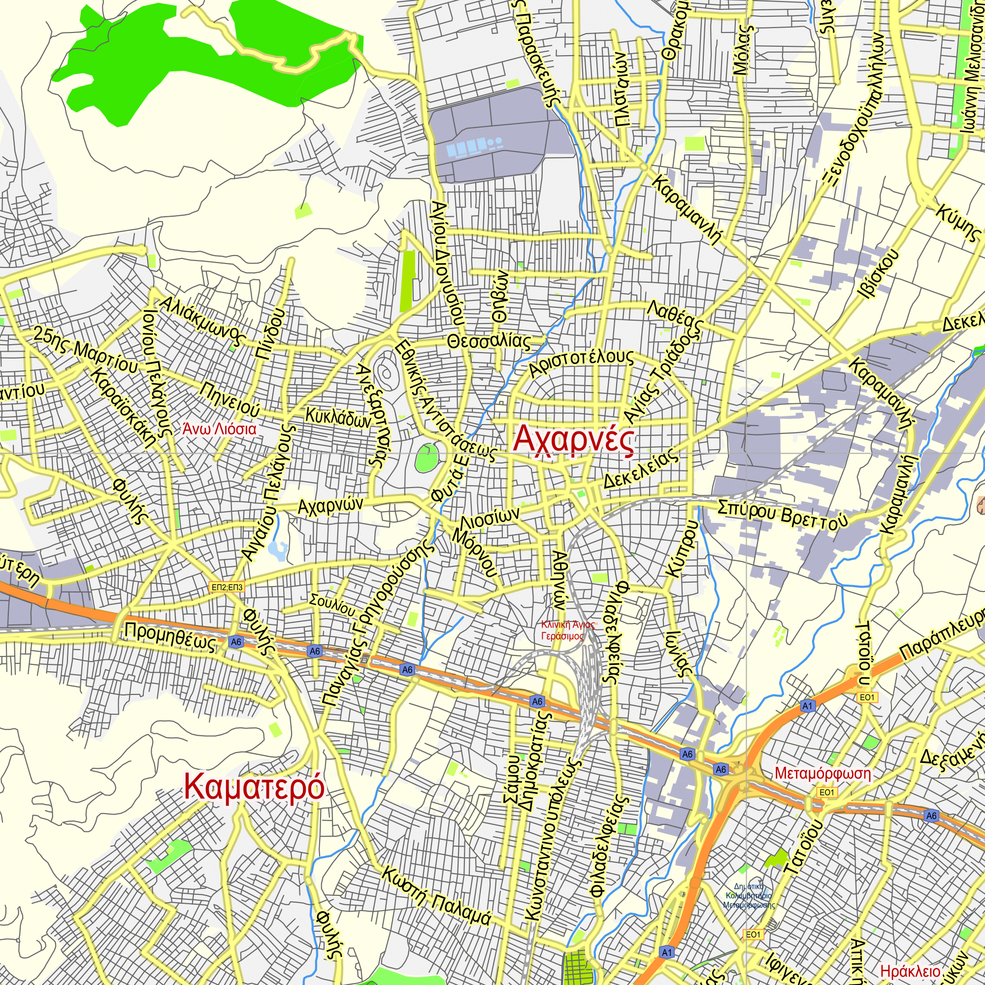 Athens Greece printable editable PDF layered Vector Map