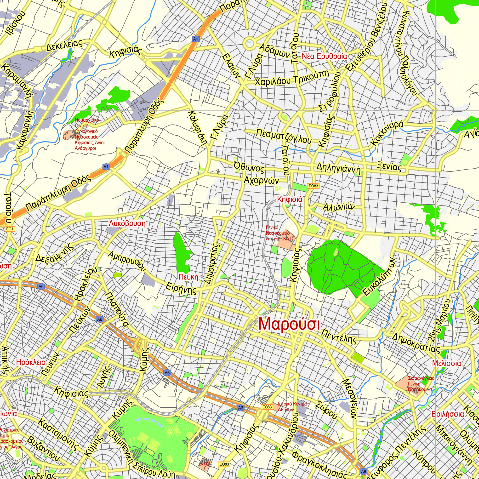 Athens Greece printable editable PDF layered Vector Map