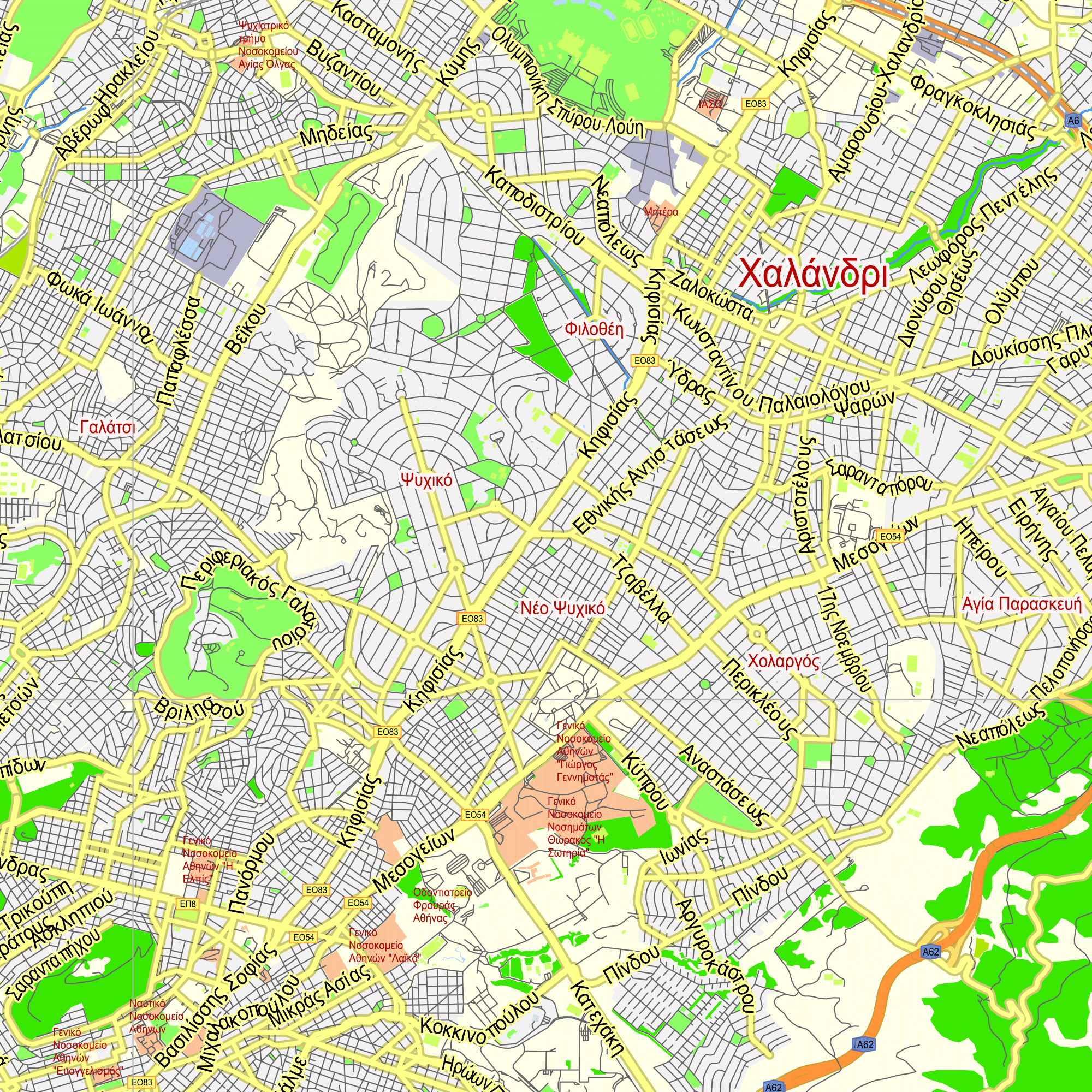 Athens Greece printable editable PDF layered Vector Map