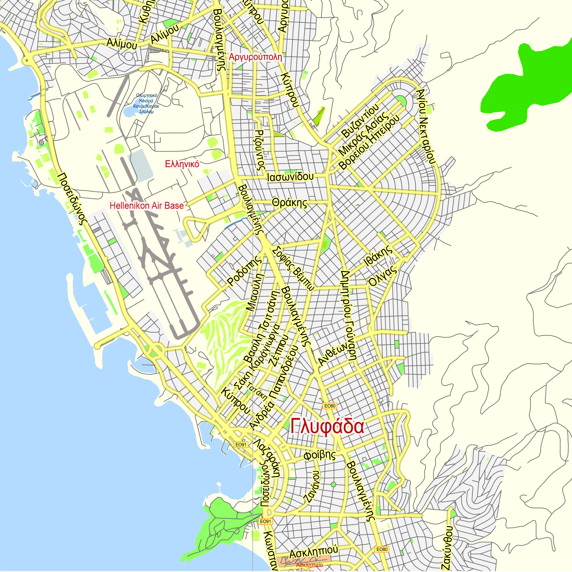 Athens Greece printable editable PDF layered Vector Map