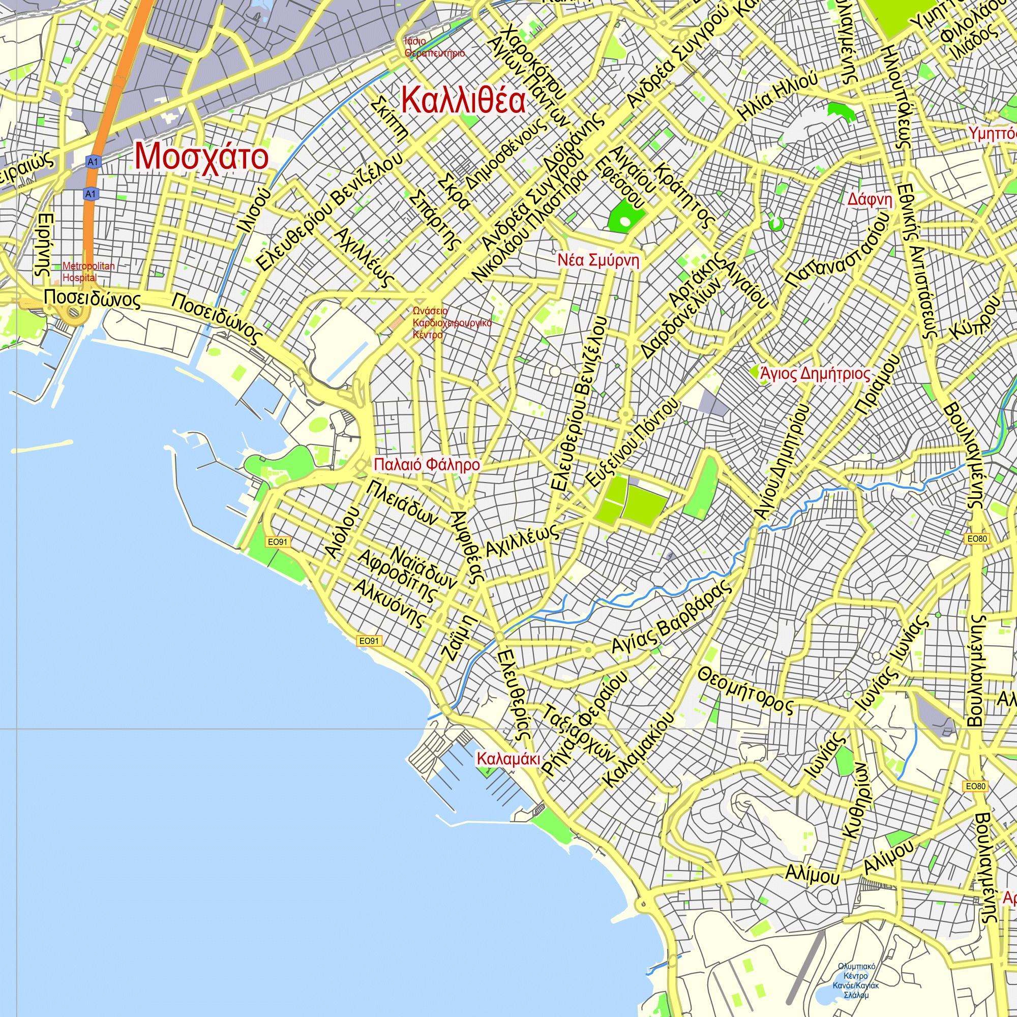 Athens Greece printable editable PDF layered Vector Map