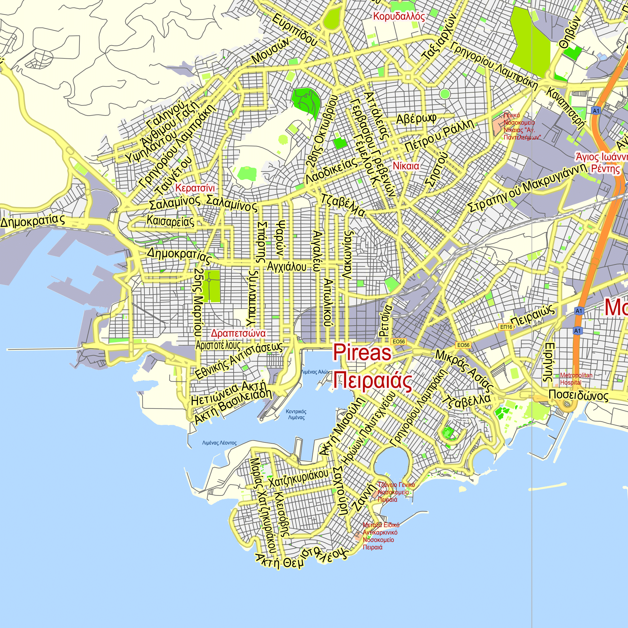 Athens Greece printable editable PDF layered Vector Map