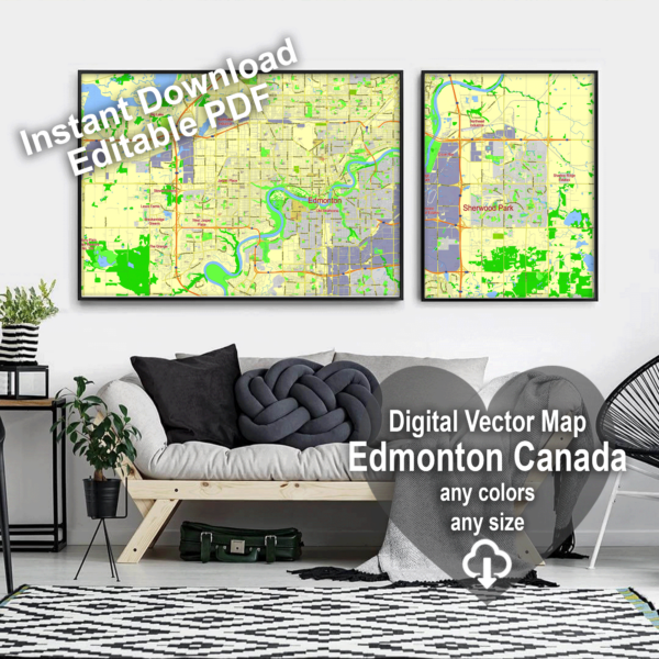 Edmonton Canada printable editable layered PDF Vector Map – Maps in ...