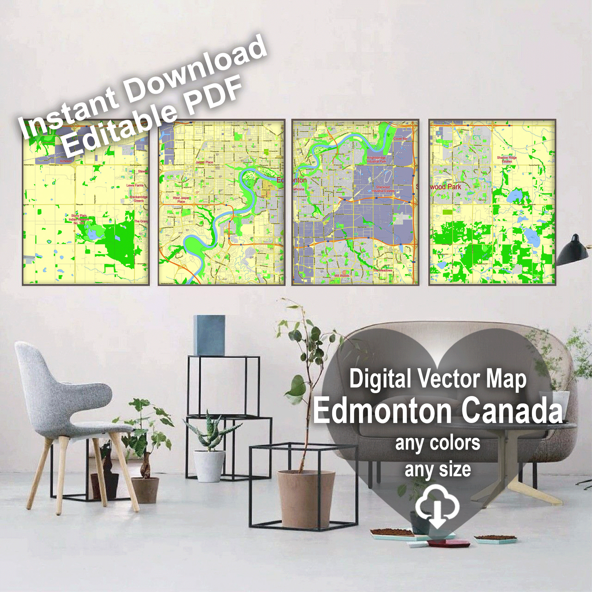 Edmonton Canada printable editable layered PDF Vector Map – Maps in ...