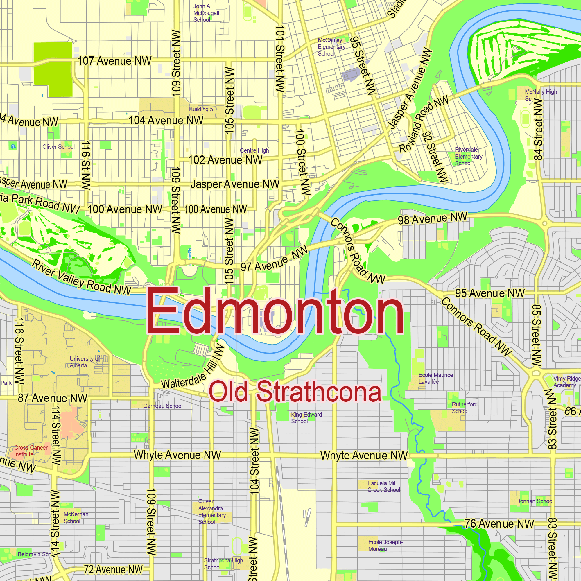 Edmonton Canada printable editable layered PDF Vector Map – Maps in ...