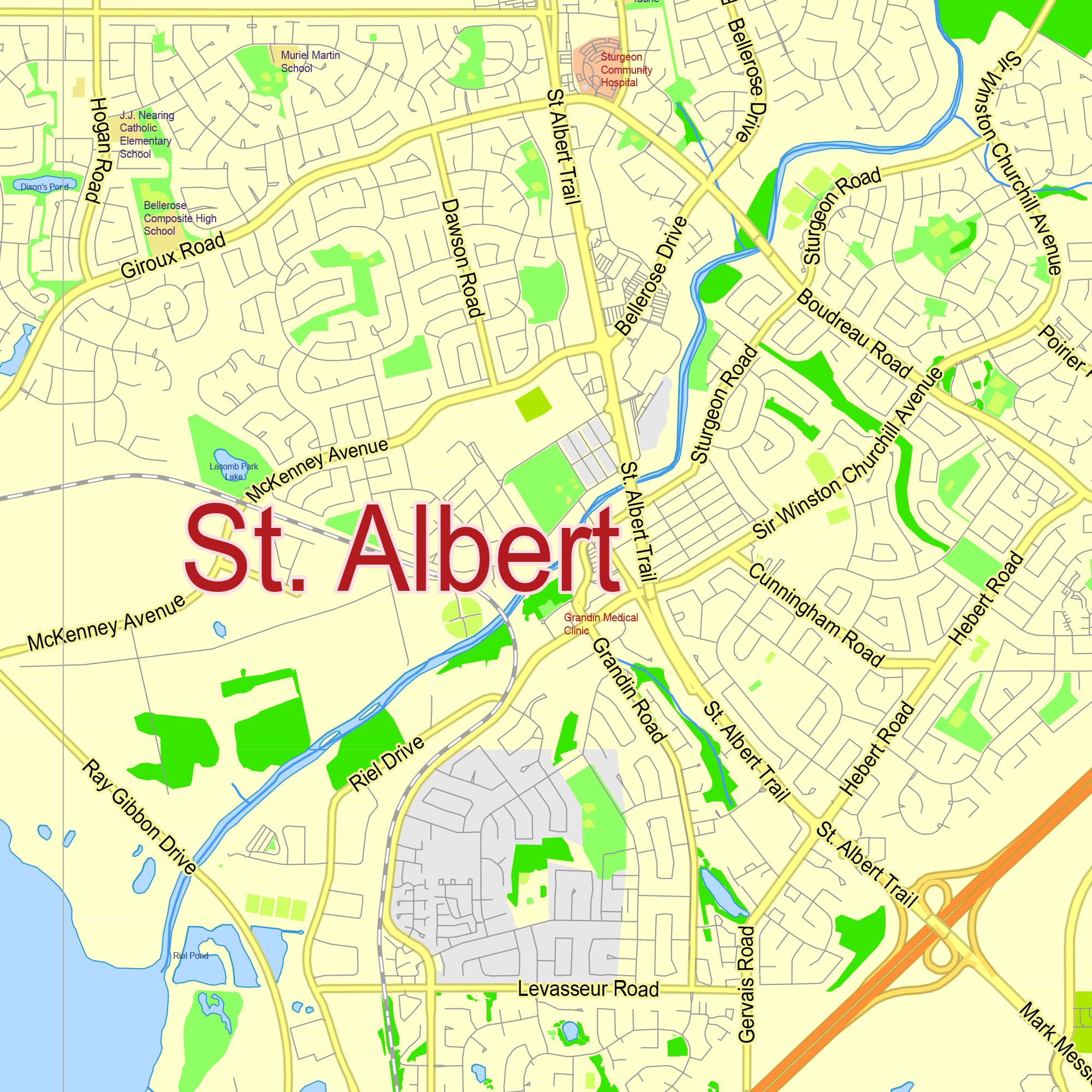 Edmonton Canada printable editable layered PDF Vector Map – Maps in ...