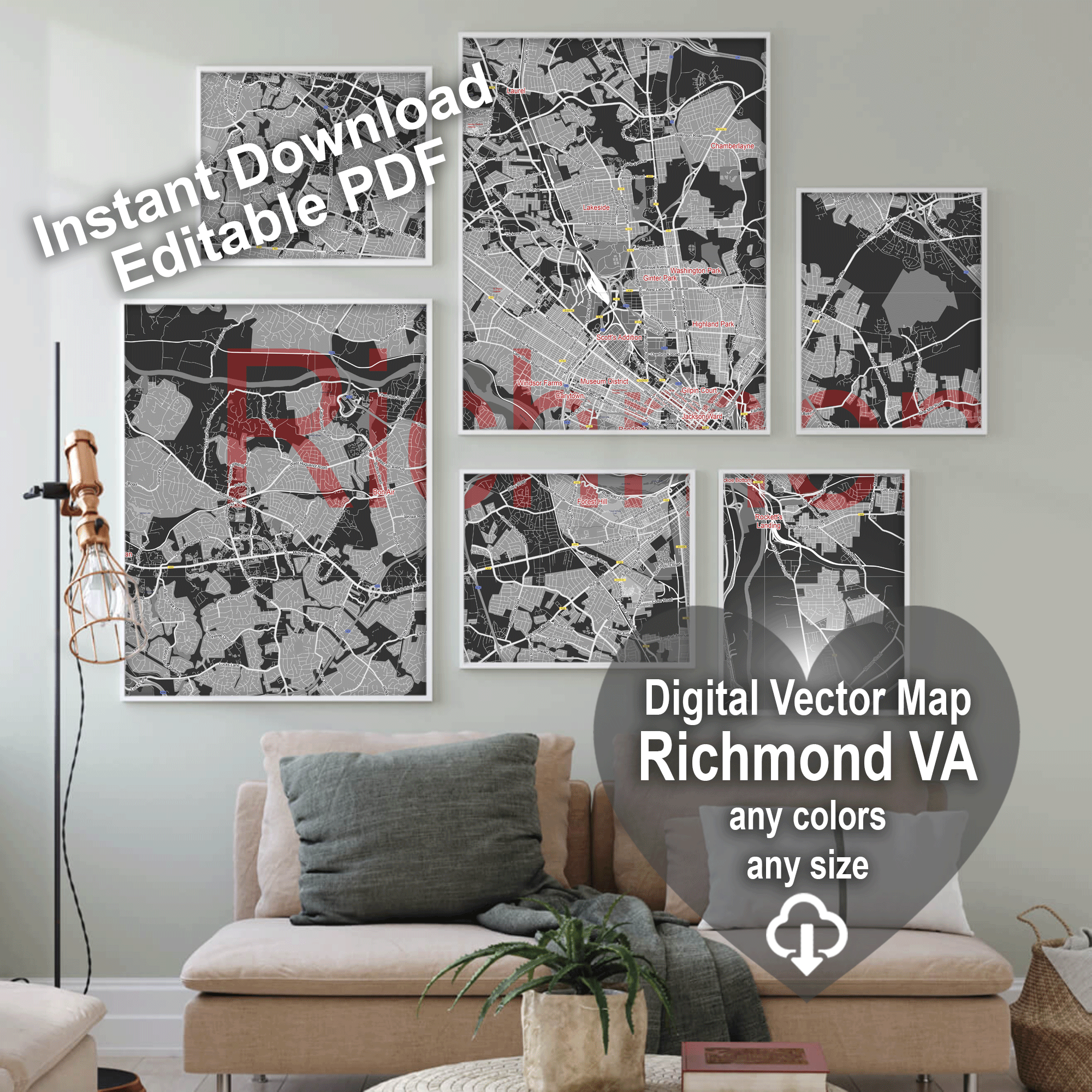 Richmond Virginia US editable layered PDF Vector Map v.1