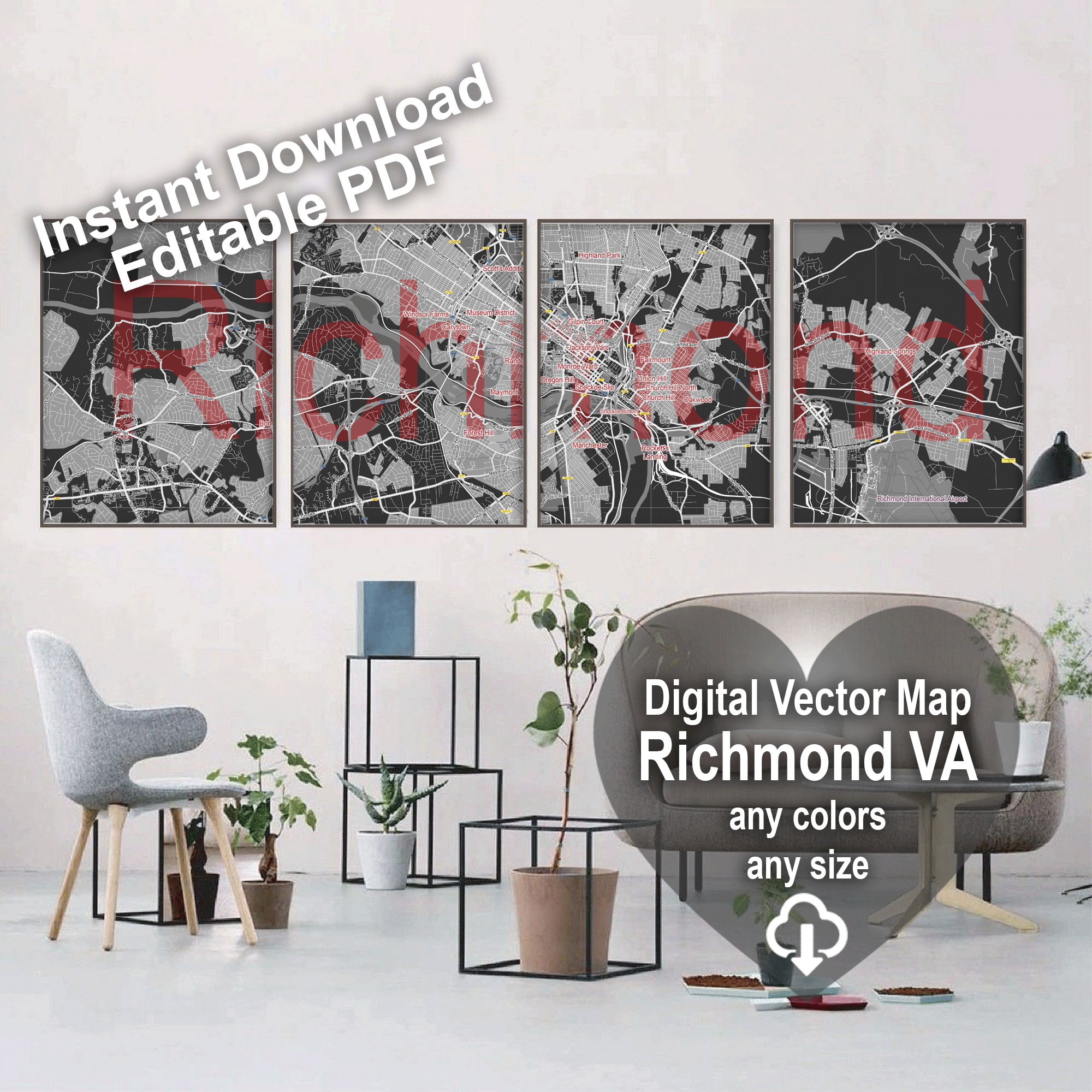 Richmond Virginia US editable layered PDF Vector Map v.1