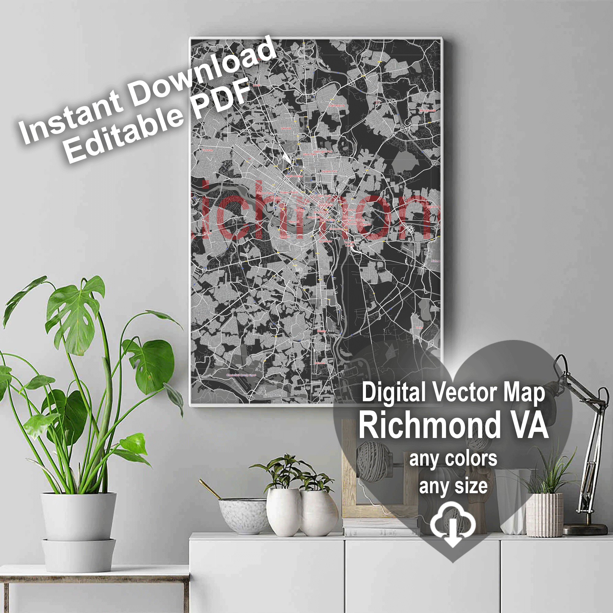 Richmond Virginia US editable layered PDF Vector Map v.1