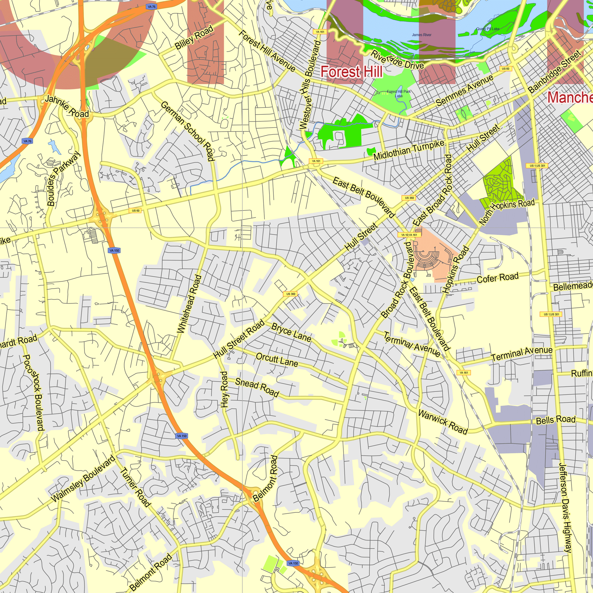Richmond Virginia US editable layered PDF Vector Map v.2