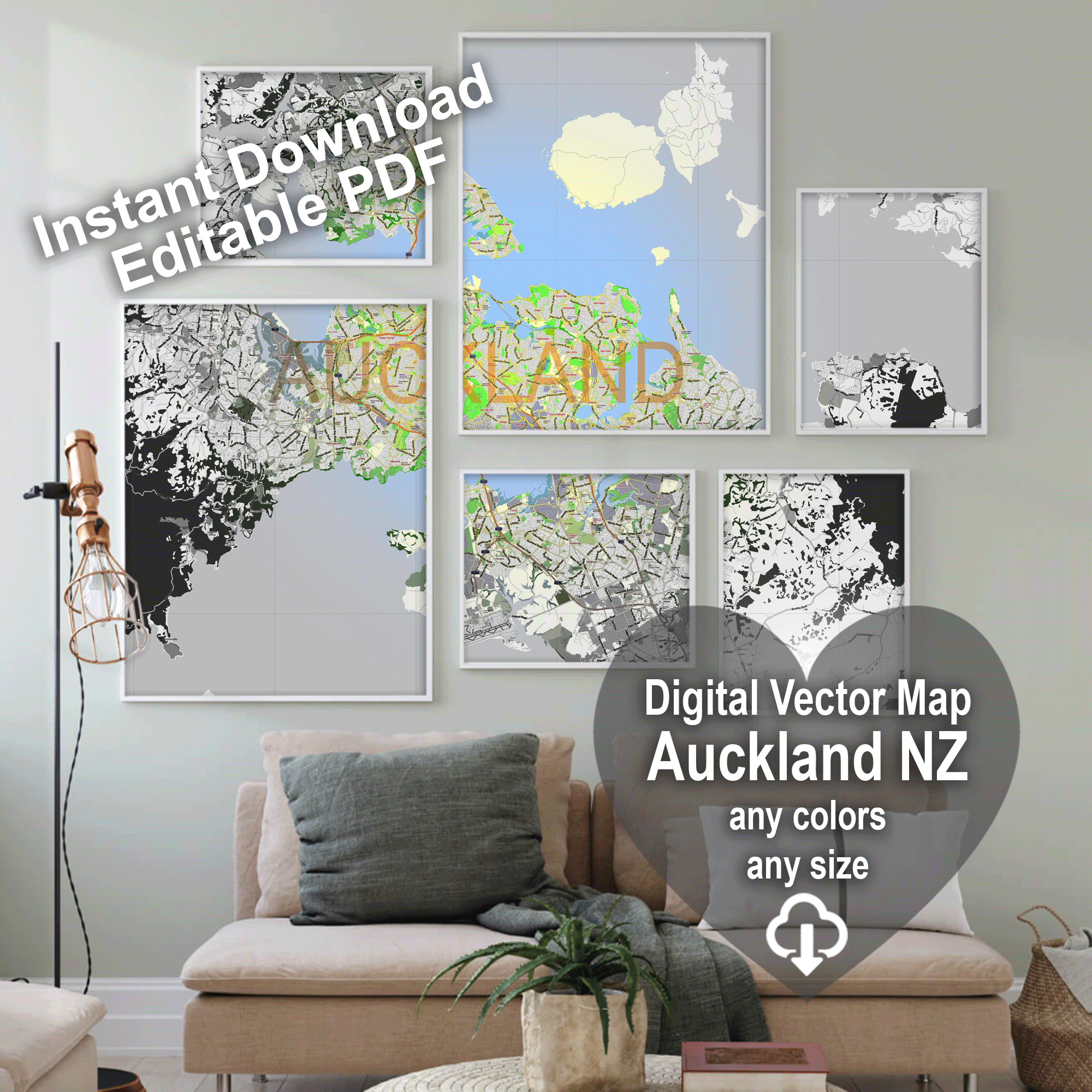 Auckland New Zealand printable editable PDF layered Vector Map v.2