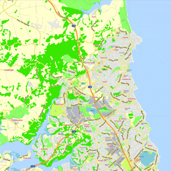 Auckland New Zealand printable editable PDF layered Vector Map v.2