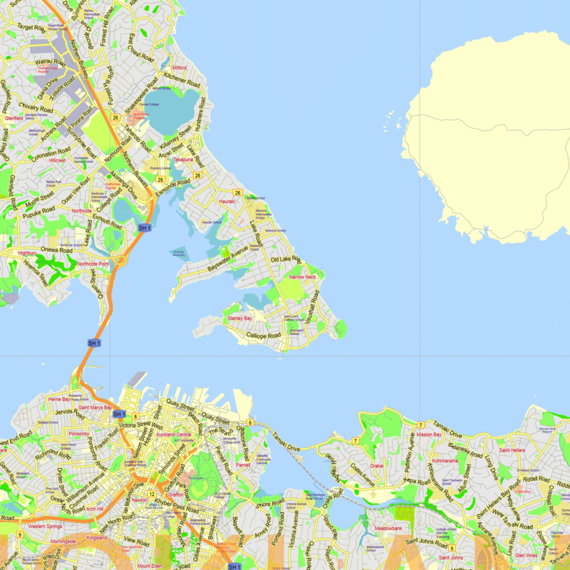 Auckland New Zealand printable editable PDF layered Vector Map v.2