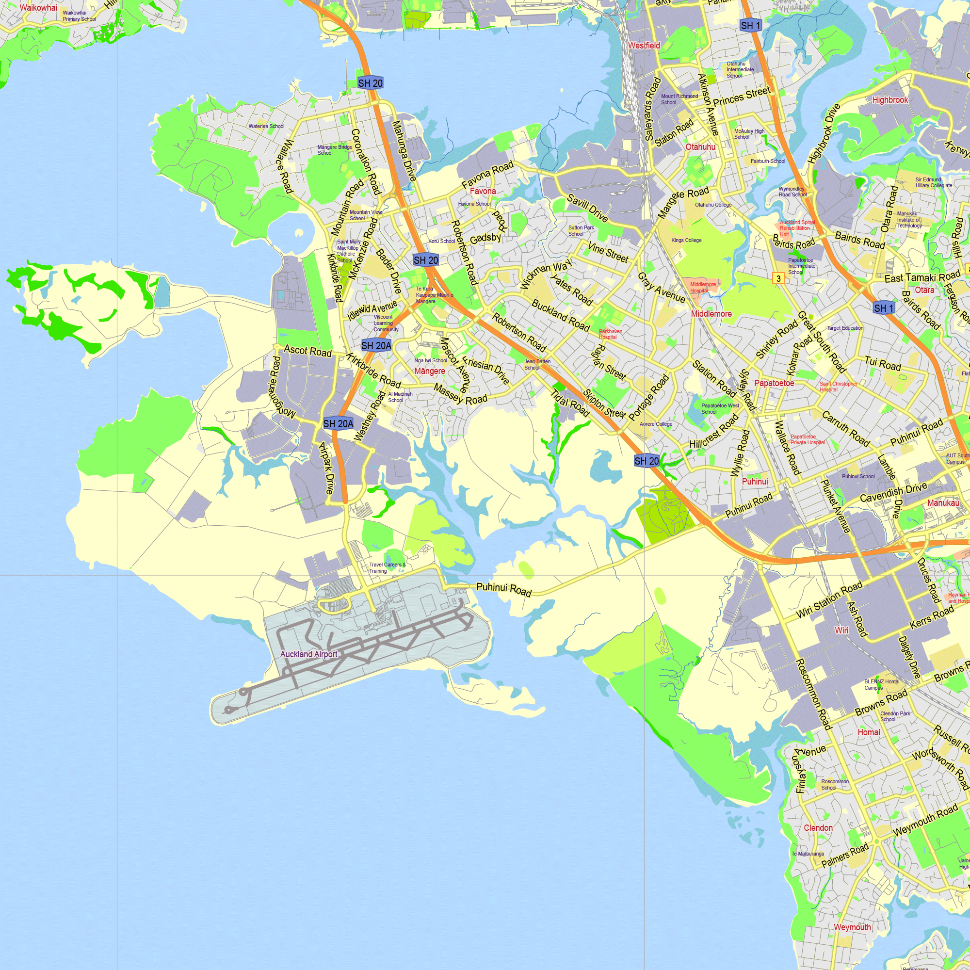 Auckland New Zealand printable editable PDF layered Vector Map v.2