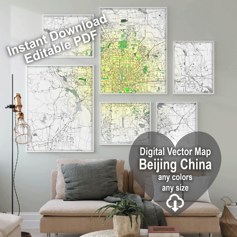 Beijing China printable editable PDF layered Vector Map
