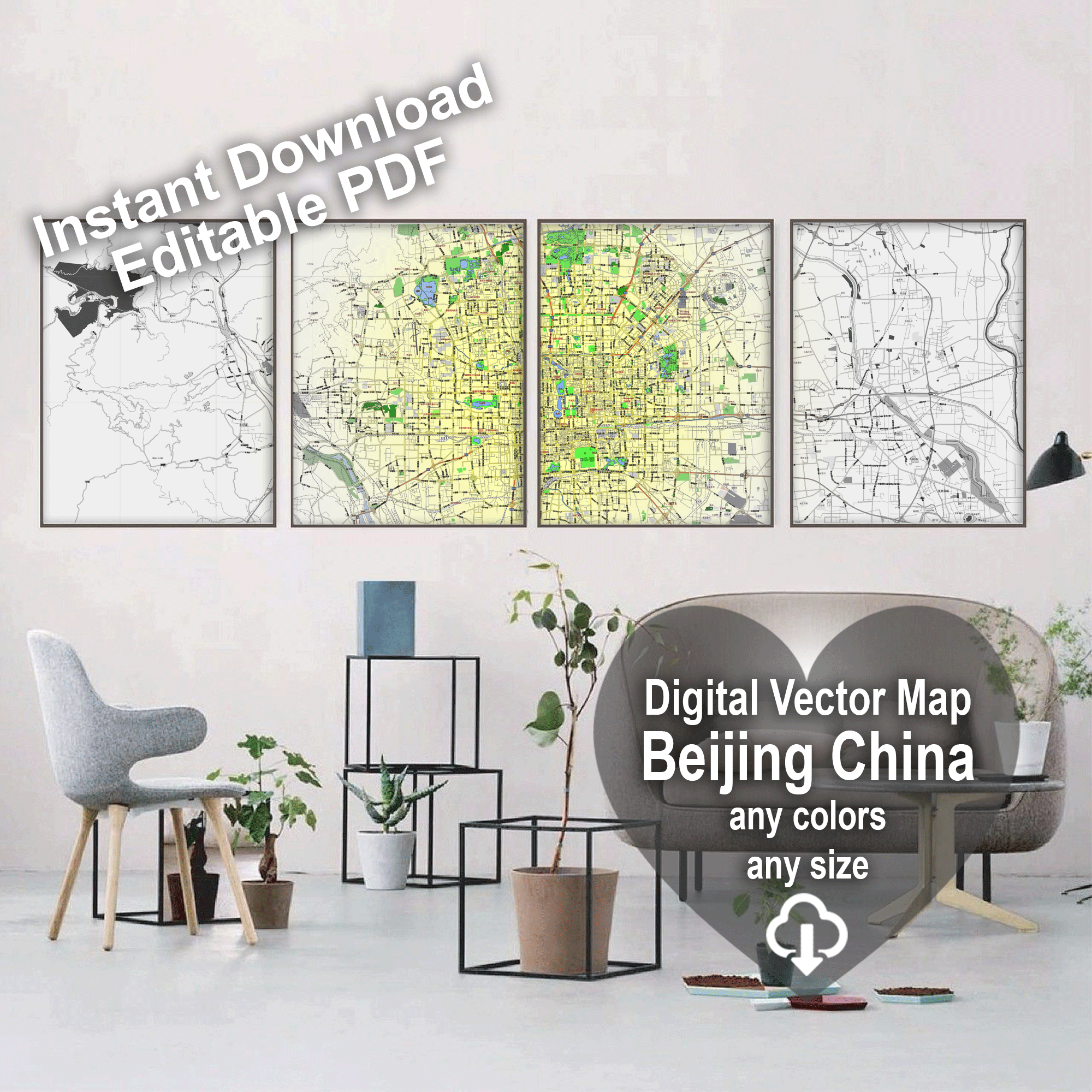 Beijing China printable editable PDF layered Vector Map