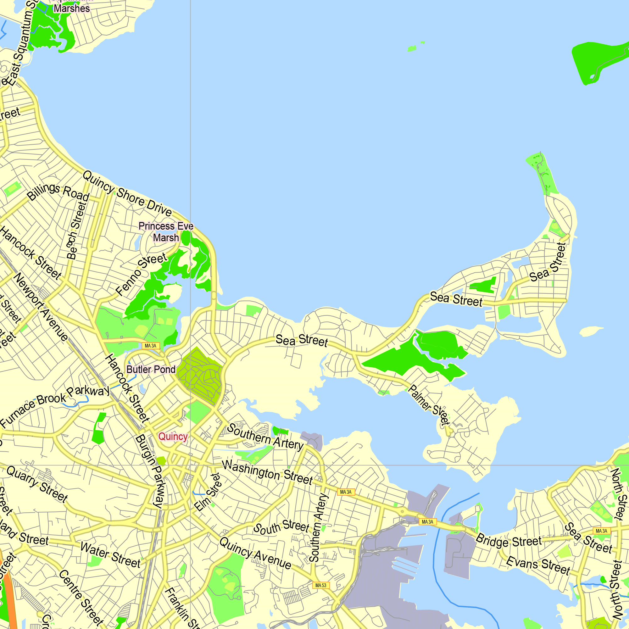 Boston Massachusetts US (crop) printable editable layered Vector Map ...