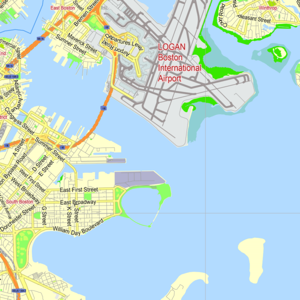 Boston Massachusetts US (crop) printable editable layered Vector Map ...