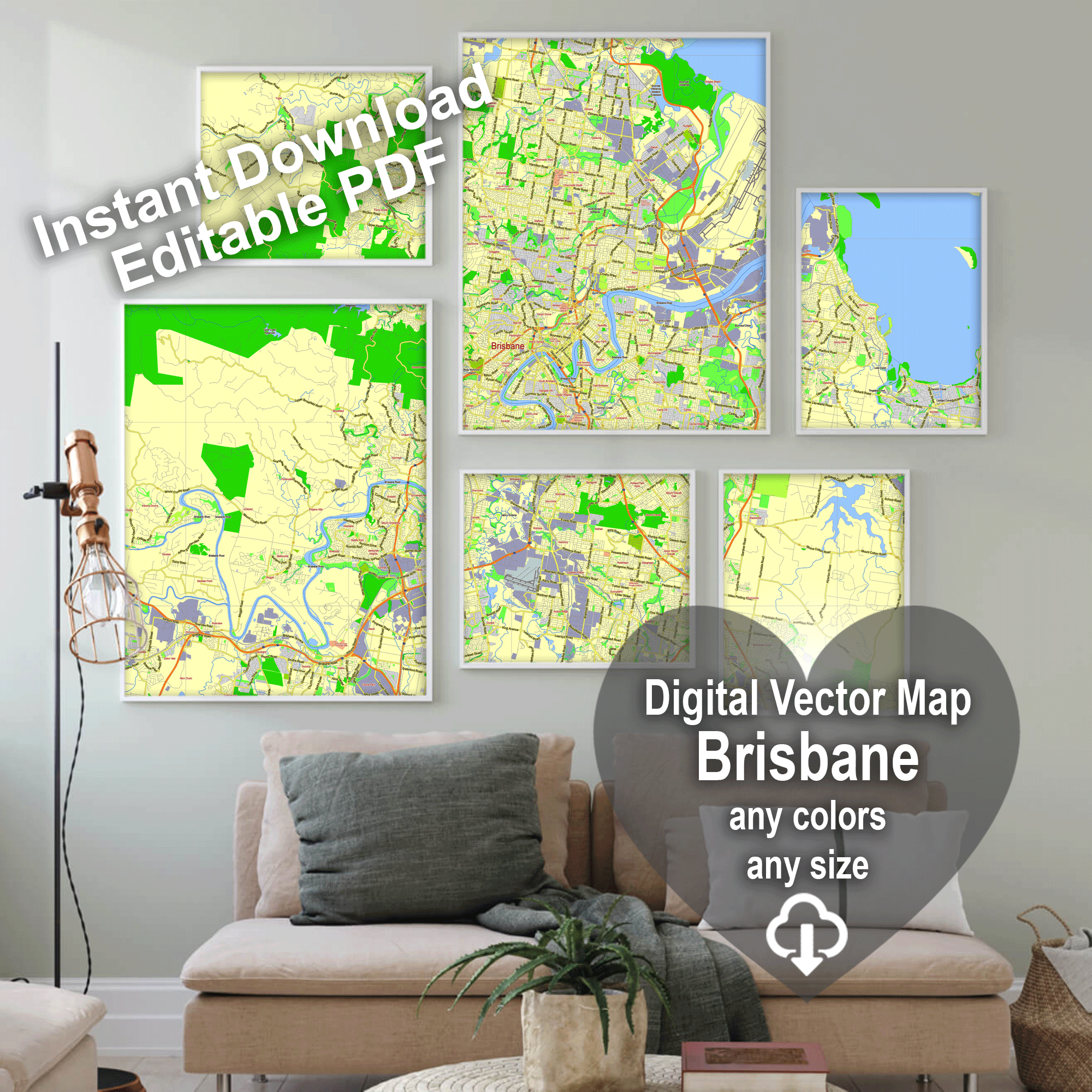 Brisbane Australia printable editable layered PDF Vector Map v.2 – Maps ...