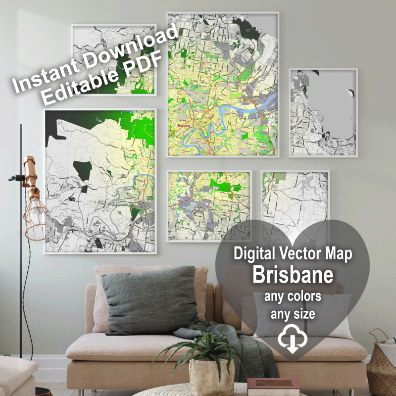 Brisbane Australia printable editable layered PDF Vector Map v.2