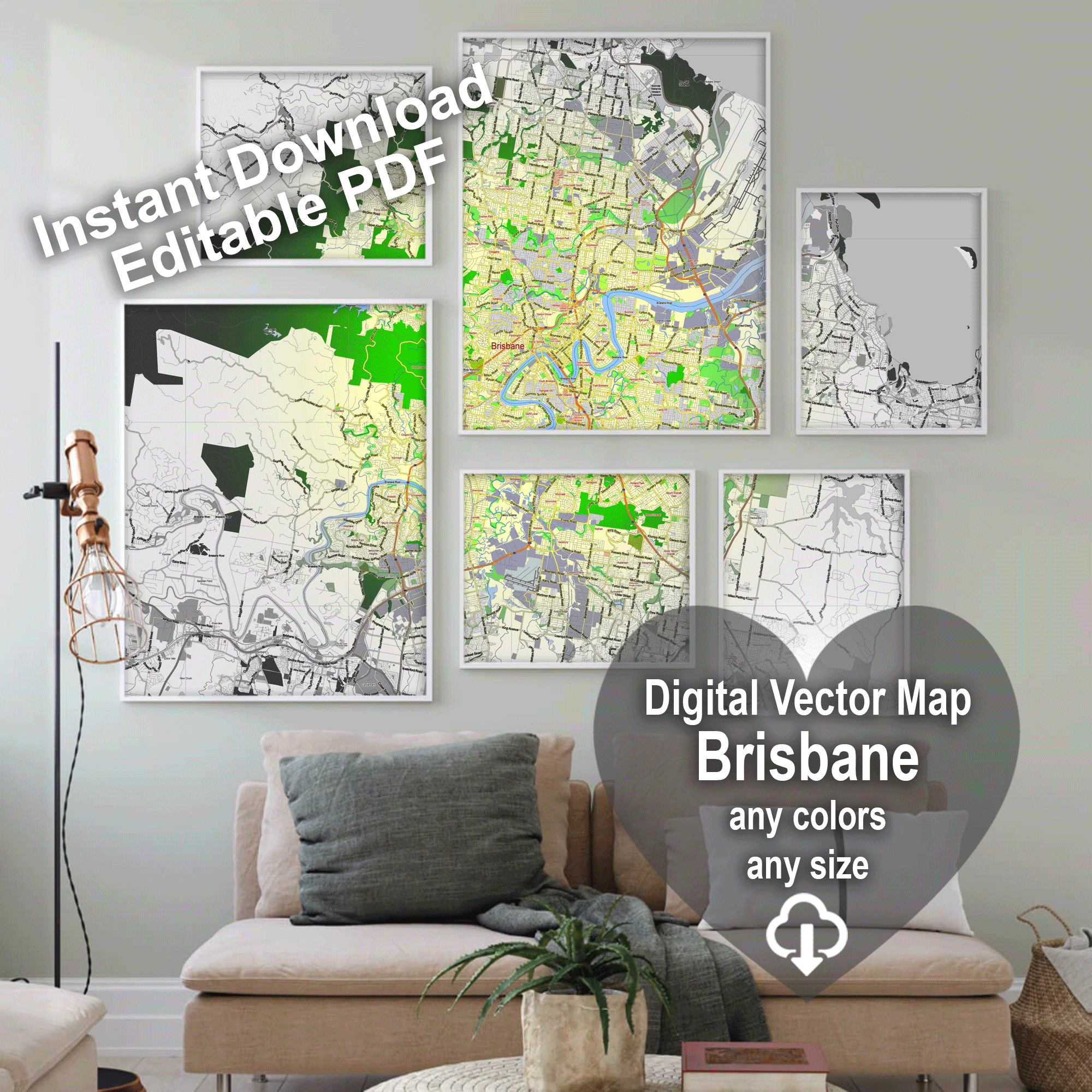 Brisbane Australia printable editable layered PDF Vector Map v.2 – Maps ...