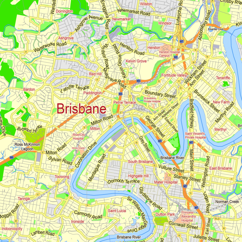 Brisbane Australia printable editable layered PDF Vector Map v.2
