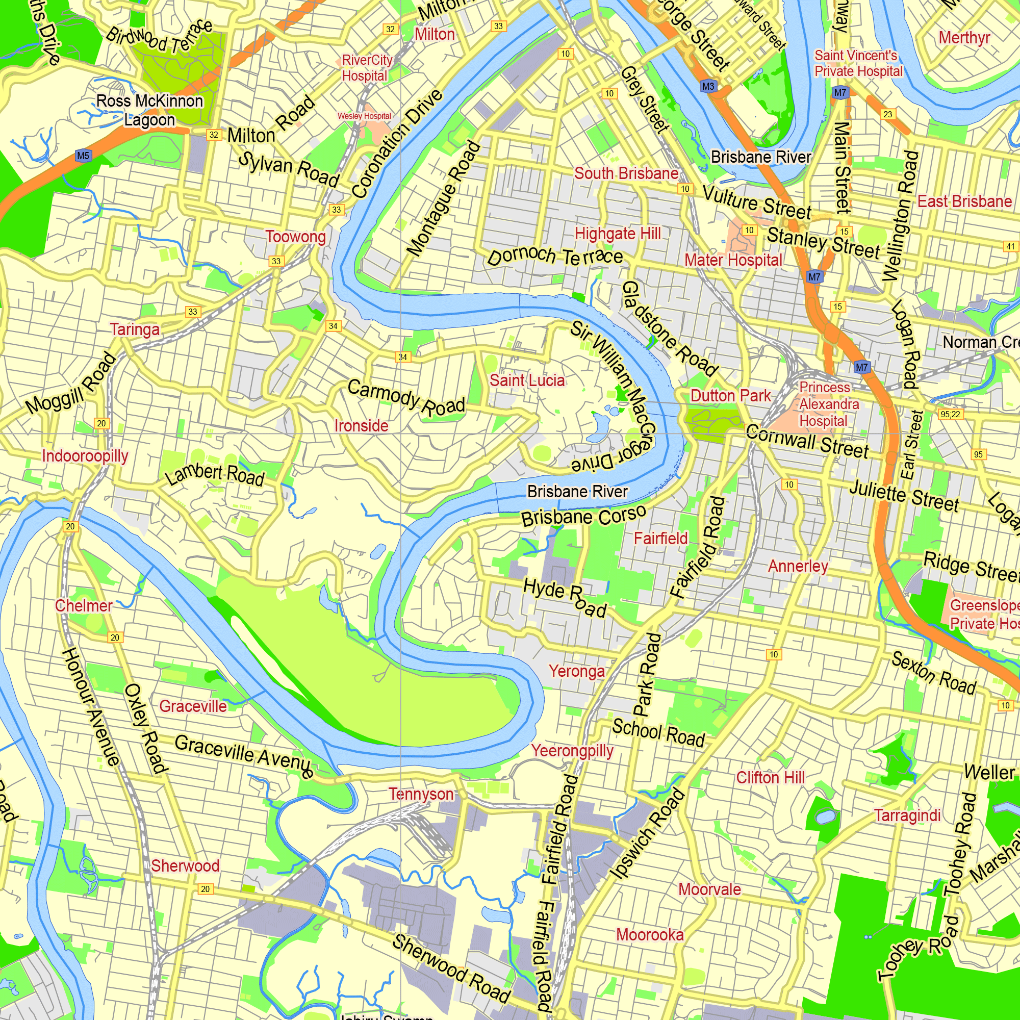 Brisbane Australia printable editable layered PDF Vector Map v.2 – Maps ...