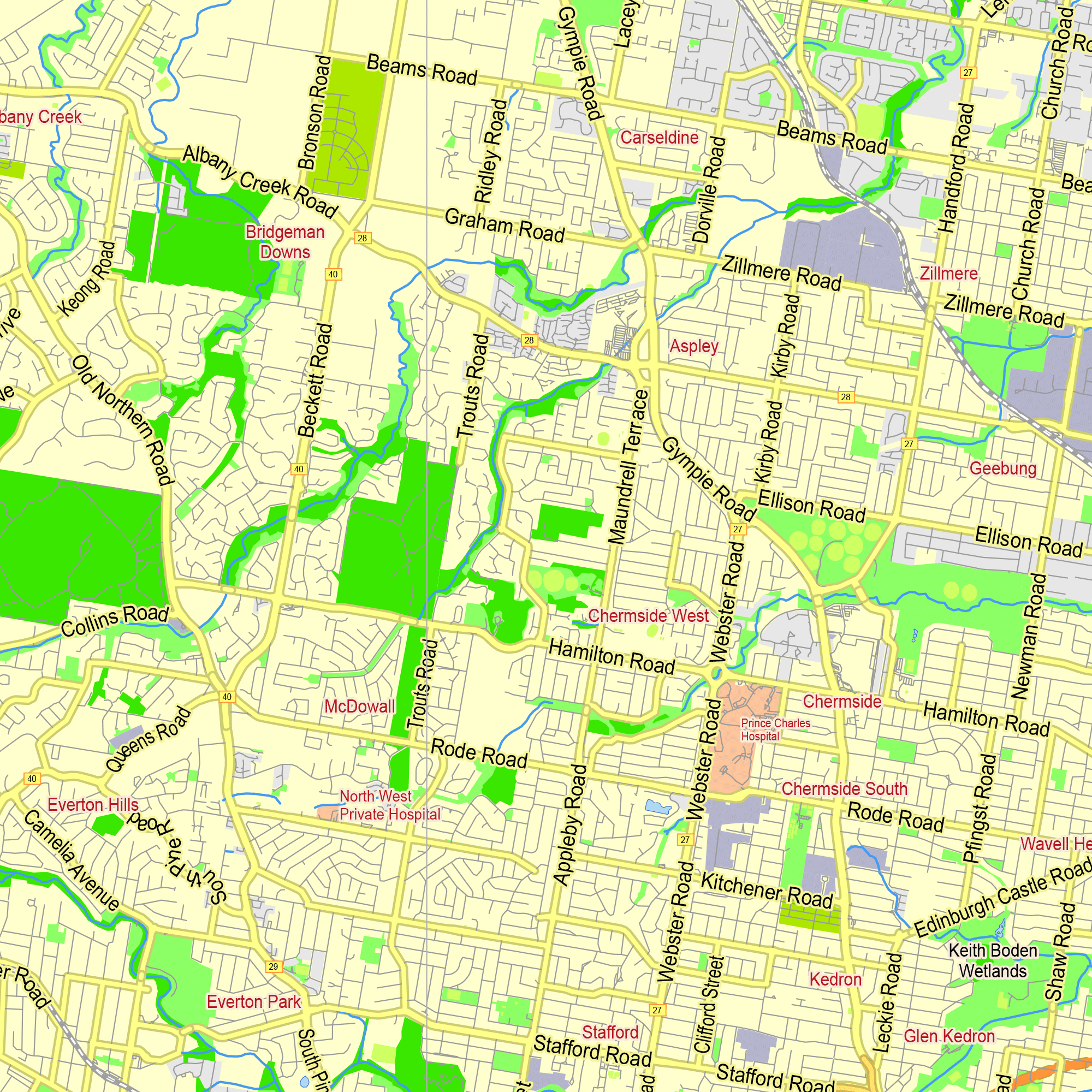 Brisbane Australia printable editable layered PDF Vector Map v.2 – Maps ...